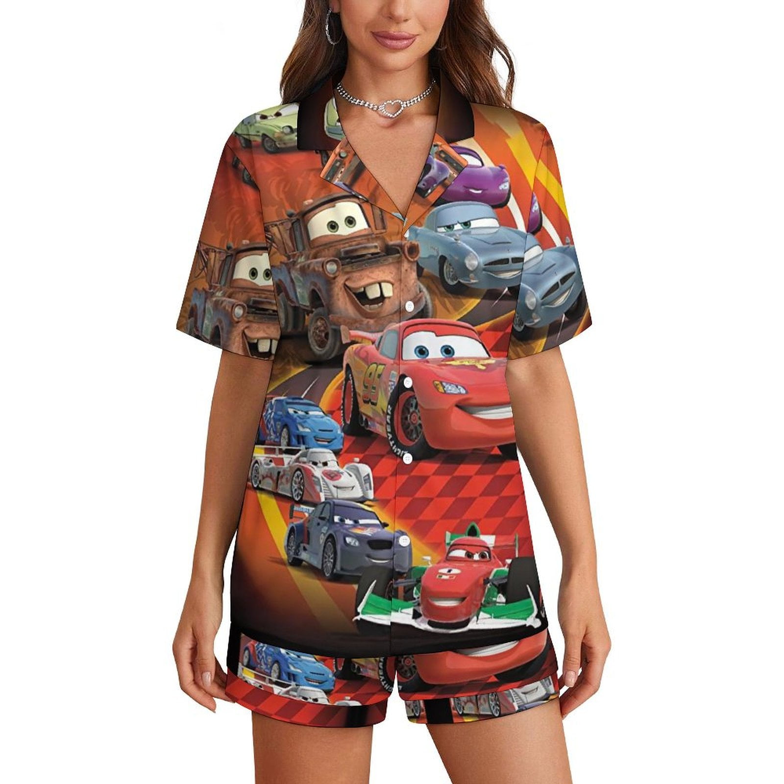 Cars Lightning McQueen Pajamas Set Button Down 2 Piece Pjs Shorts Set ...