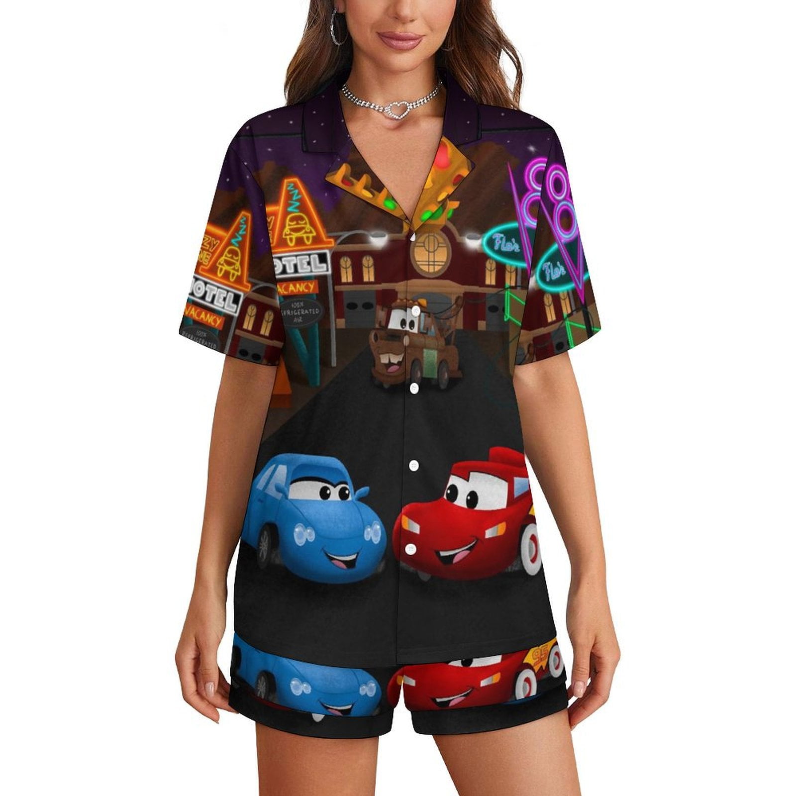 Cars Lightning McQueen Pajamas Set Button Down 2 Piece Pjs Shorts Set ...