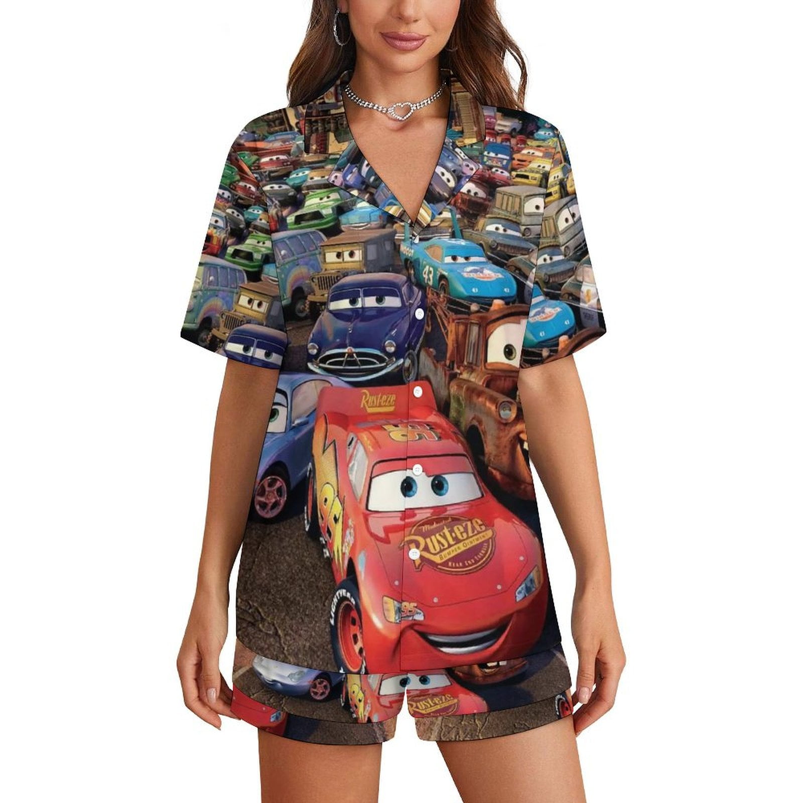 Cars Lightning McQueen Pajamas Set Button Down 2 Piece Pjs Shorts Set ...