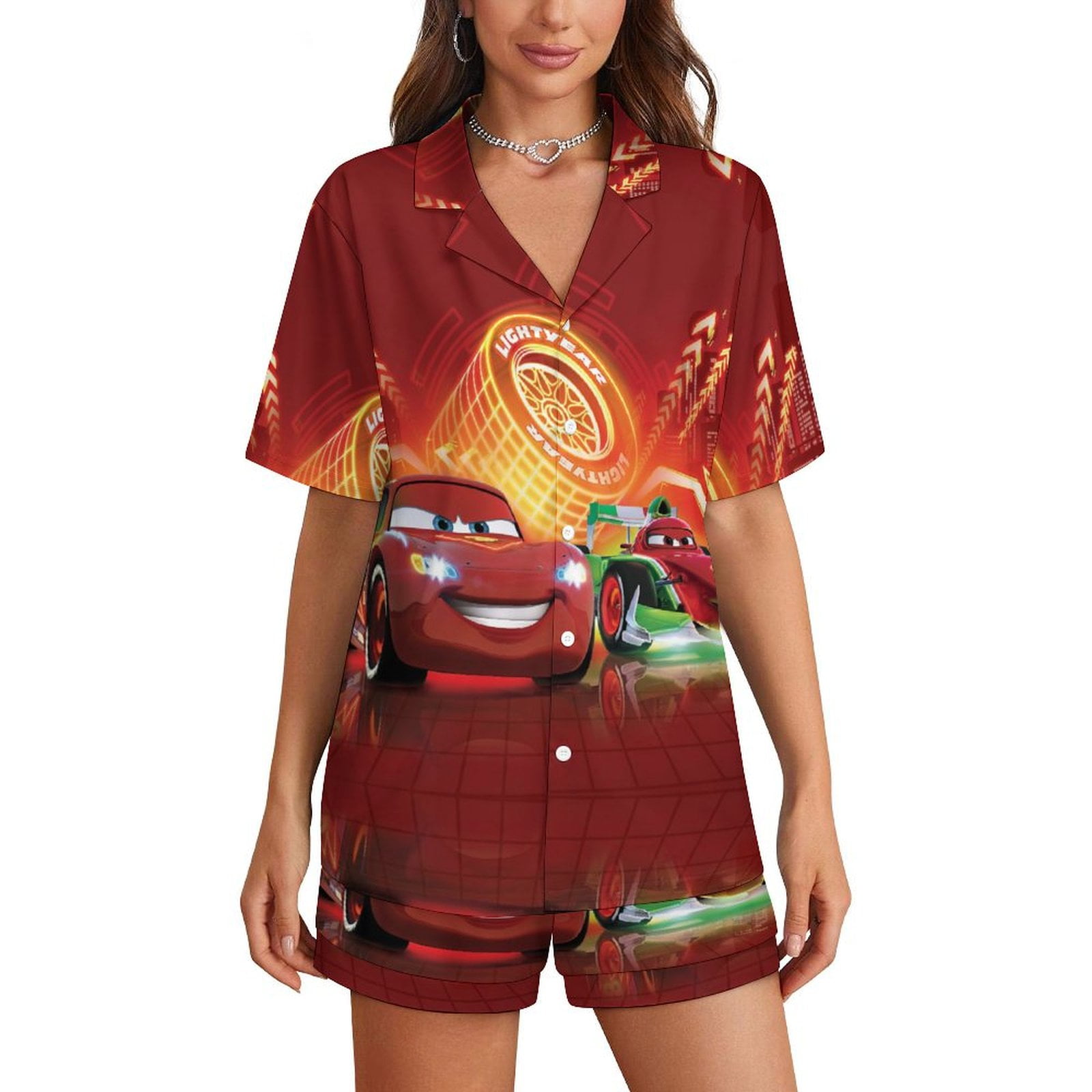 Cars Lightning McQueen Pajamas Set Button Down 2 Piece Pjs Shorts Set ...