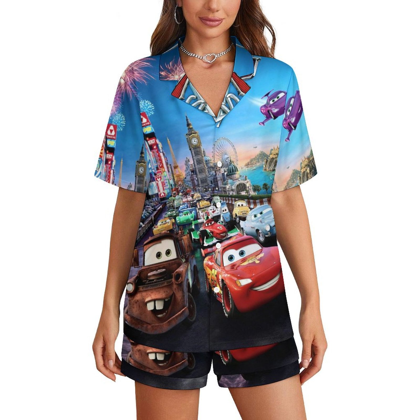 Cars Lightning McQueen Pajamas Set Button Down 2 Piece Pjs Shorts Set ...