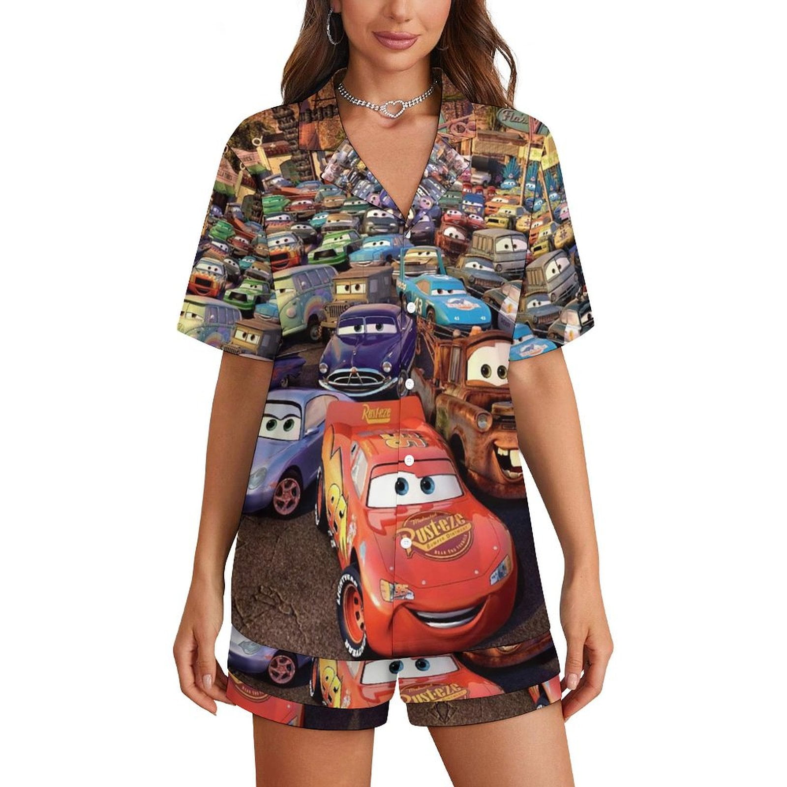 Cars Lightning McQueen Pajamas Set Button Down 2 Piece Pjs Shorts Set ...