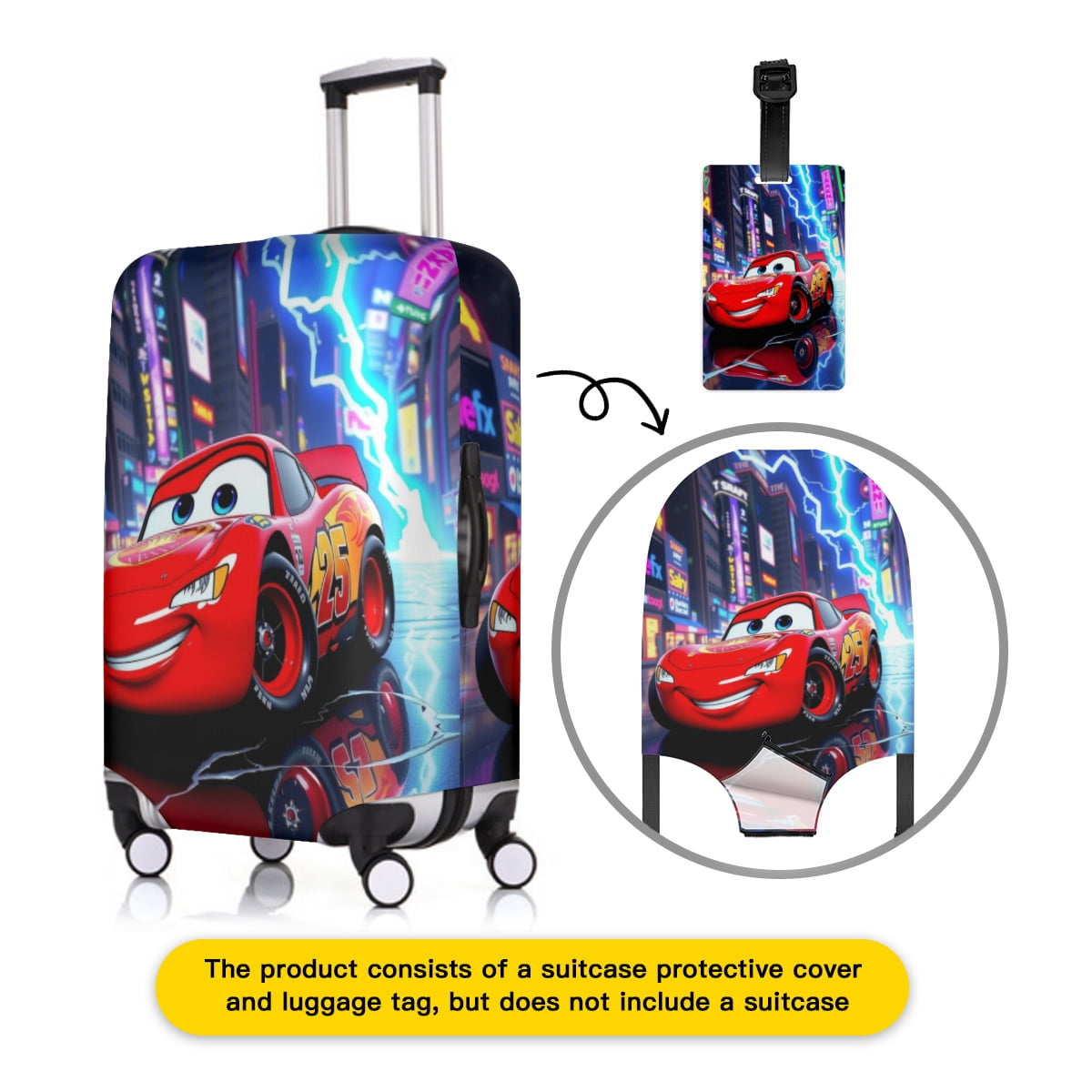 Cars Luggage Cover, Hard Shell Suitcase Cover with Luggage Tag, 21inch ...