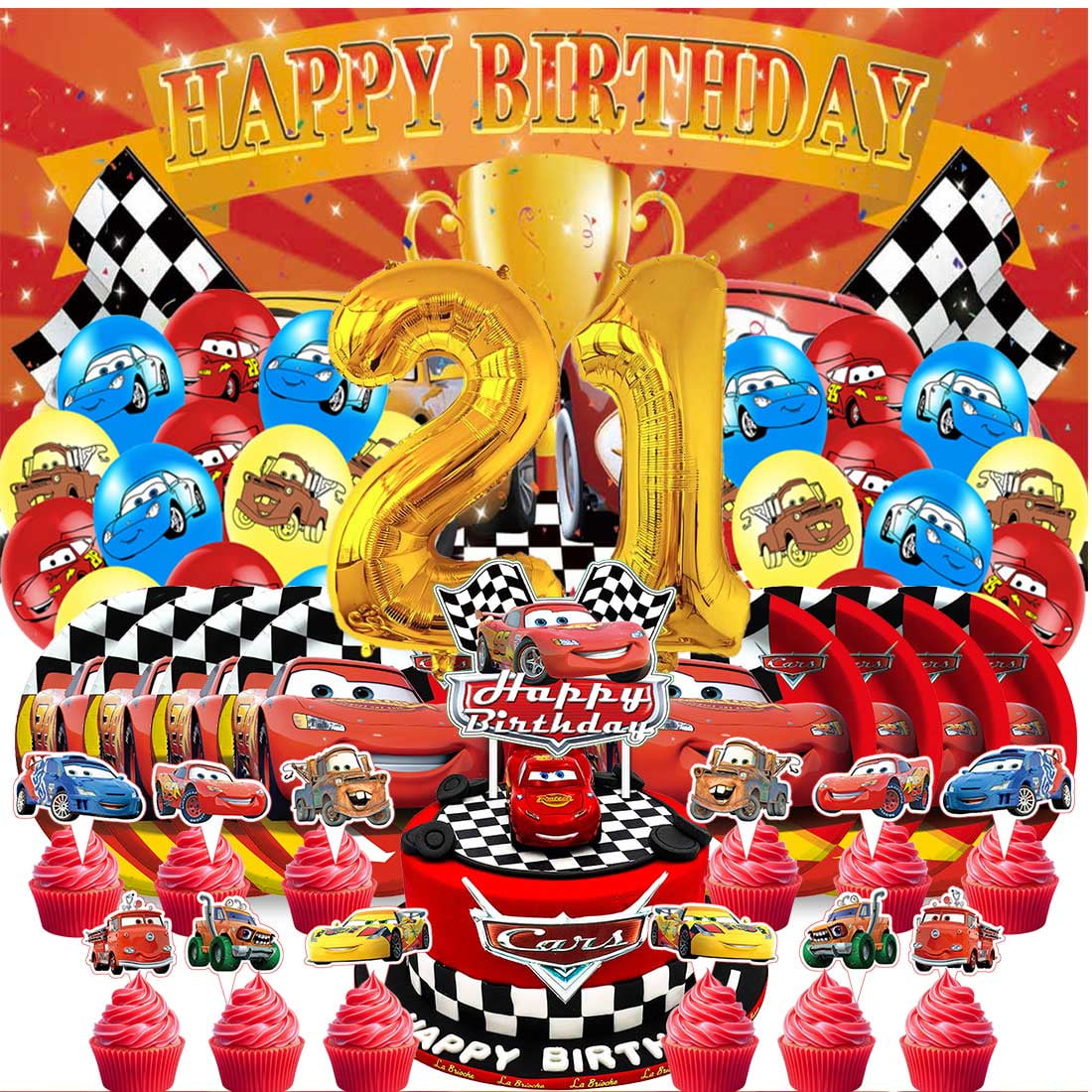 Cars McQueen Balloons Party Supplies 21th Decor Tableware Birthday Cake ...