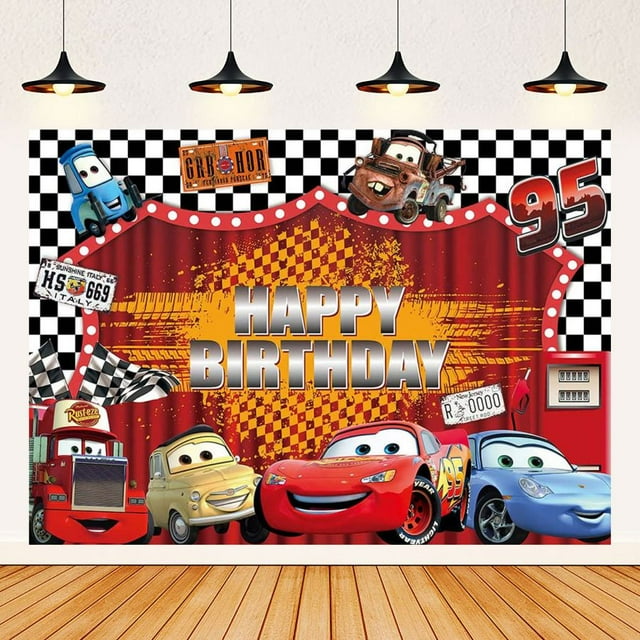 Cars McQueen Cartoon Theme Birthday Flag Background Banner Children's ...