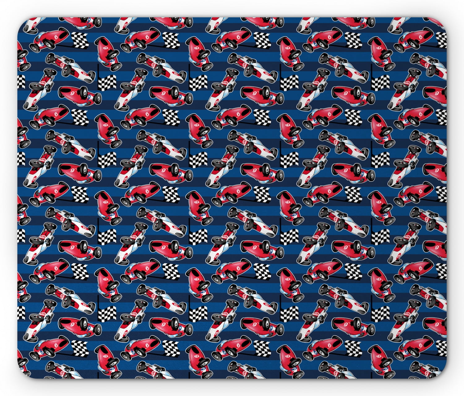Cars Mouse Pad, Vintage Racing Cars on Blue Stripes with Checkered ...