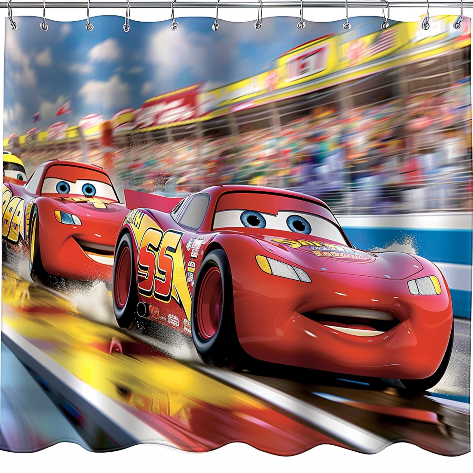 Cars Movie Characters Racing Shower Curtain Pixar Cartoon Style Cute ...