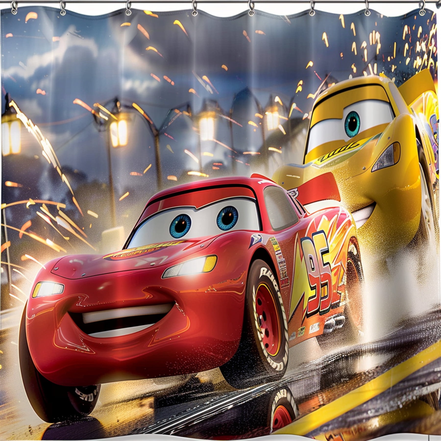 Cars Movie Racing Action Shower Curtain Lightning McQueen Cartoon Style ...