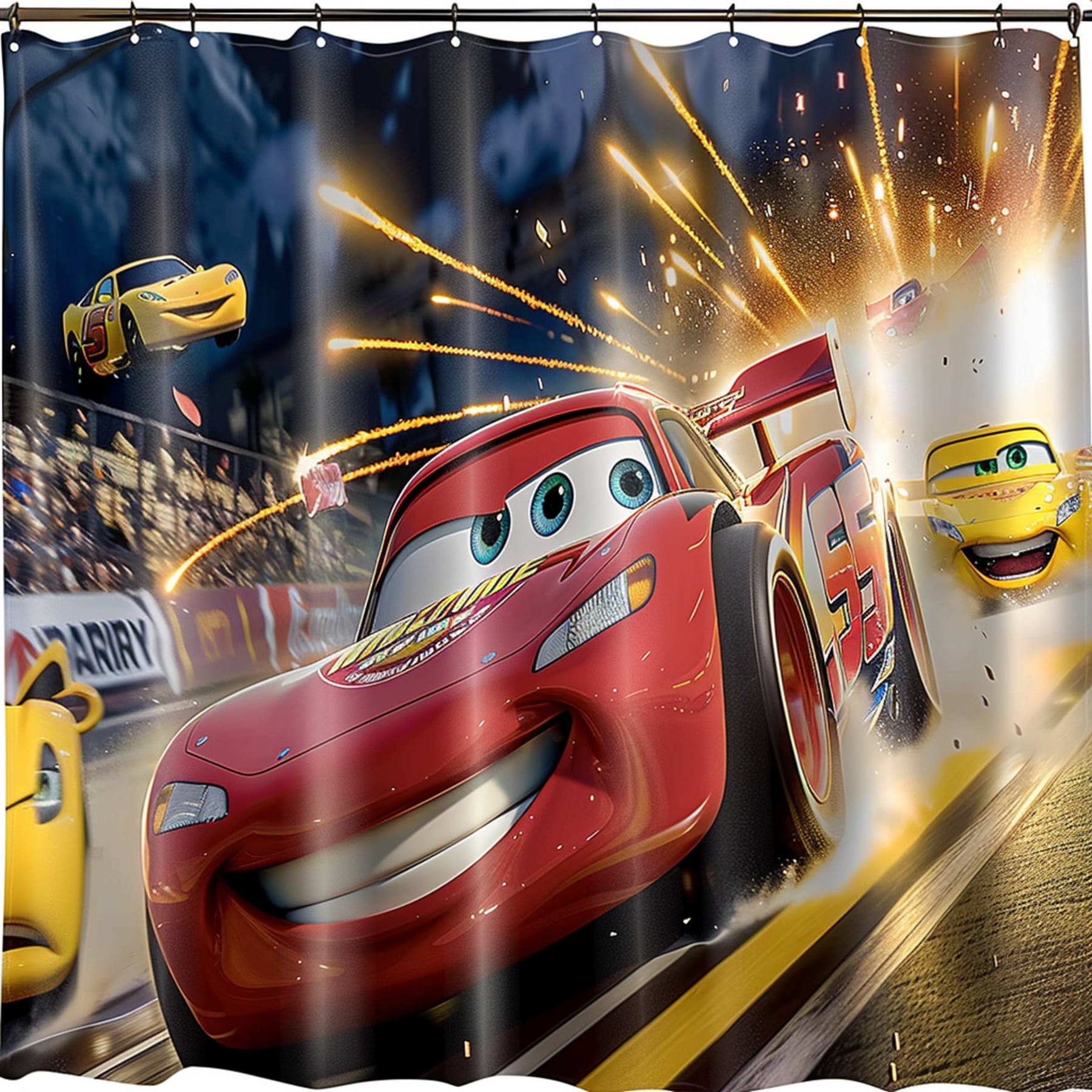 Cars Movie Racing Action Shower Curtain With Lightning Mcqueen