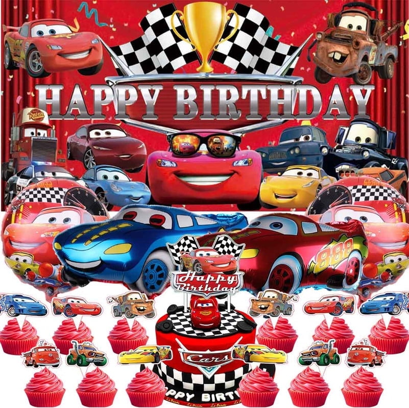 Cars Party Supplies Banner Decor Kit Balloons Birthday Cake Topper ...
