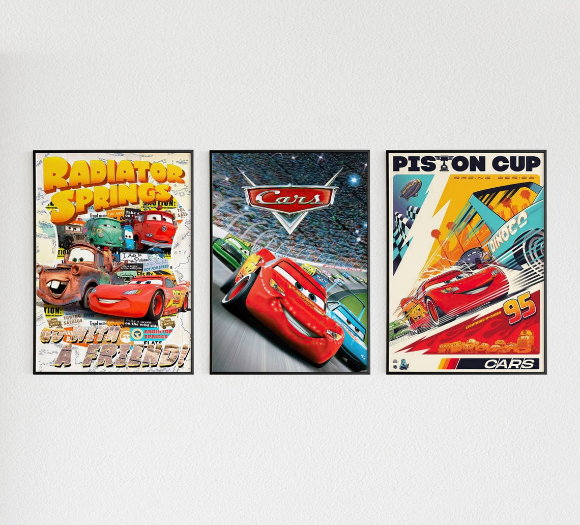 Cars Poster Set of 3, McQueen poster, Radiator springs poster, Piston ...