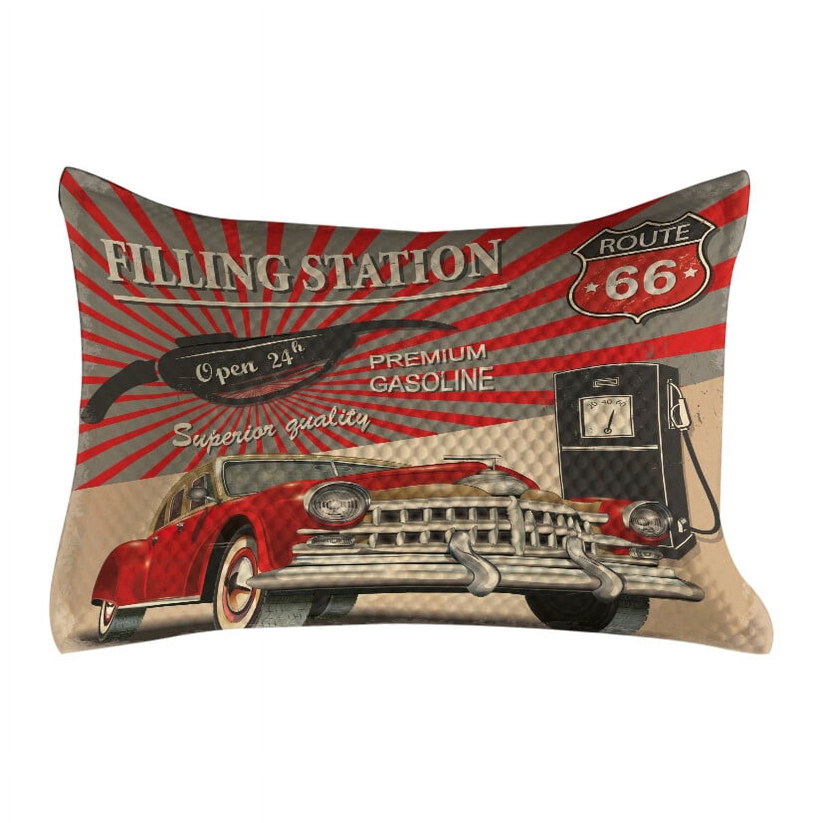 Cars Quilted Pillowcover, Poster Style Image Gasoline Station ...