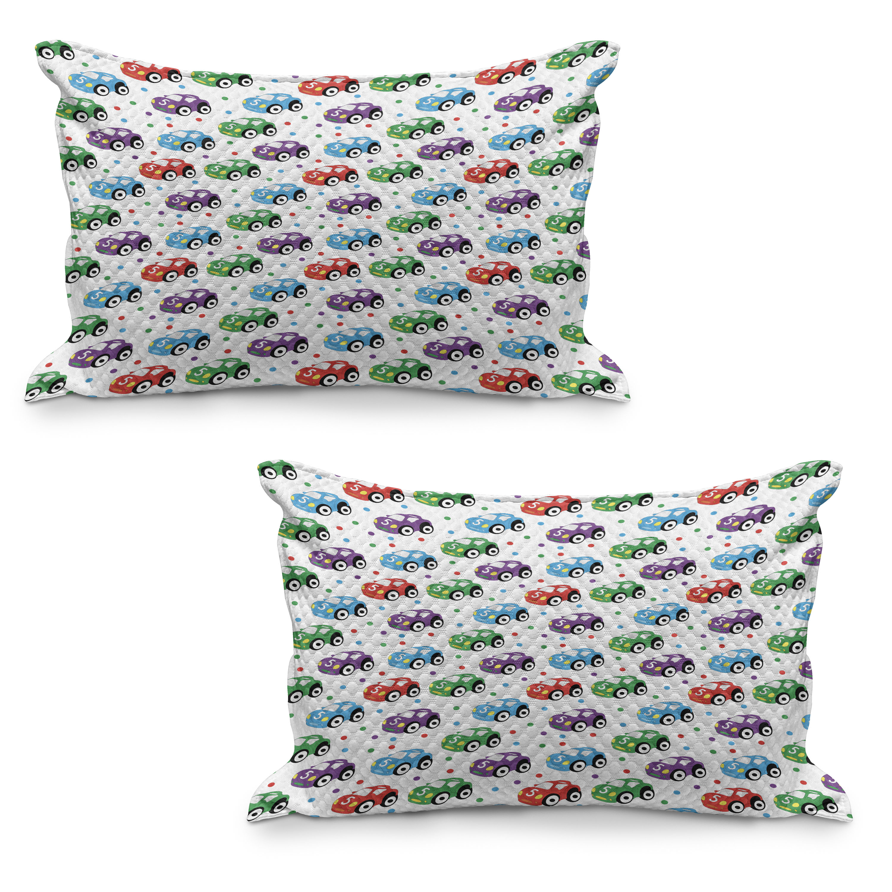Cars Quilted Pillowcover Set of 2, Colorful Funny Cartoon Pattern with ...