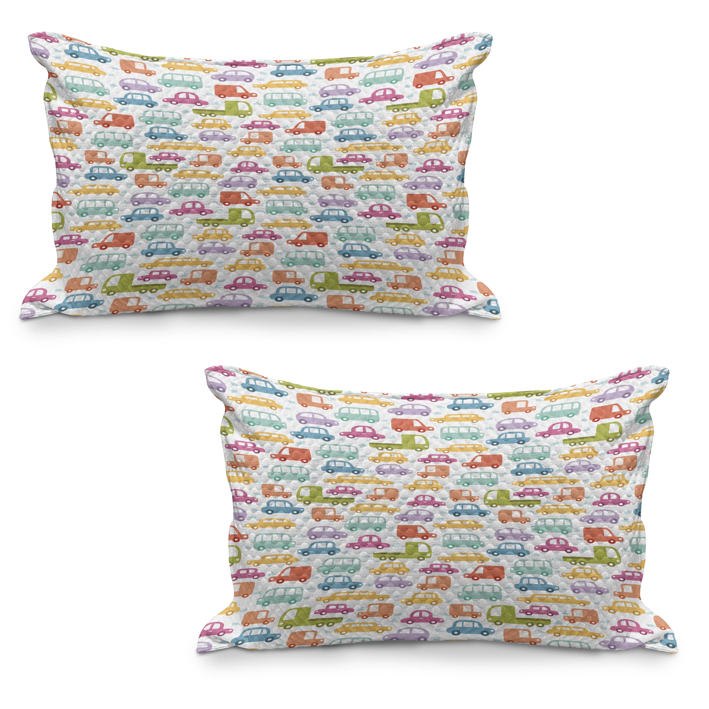 Cars Quilted Pillowcover Set of 2, Drive on a Sunny Fun Summer Day ...