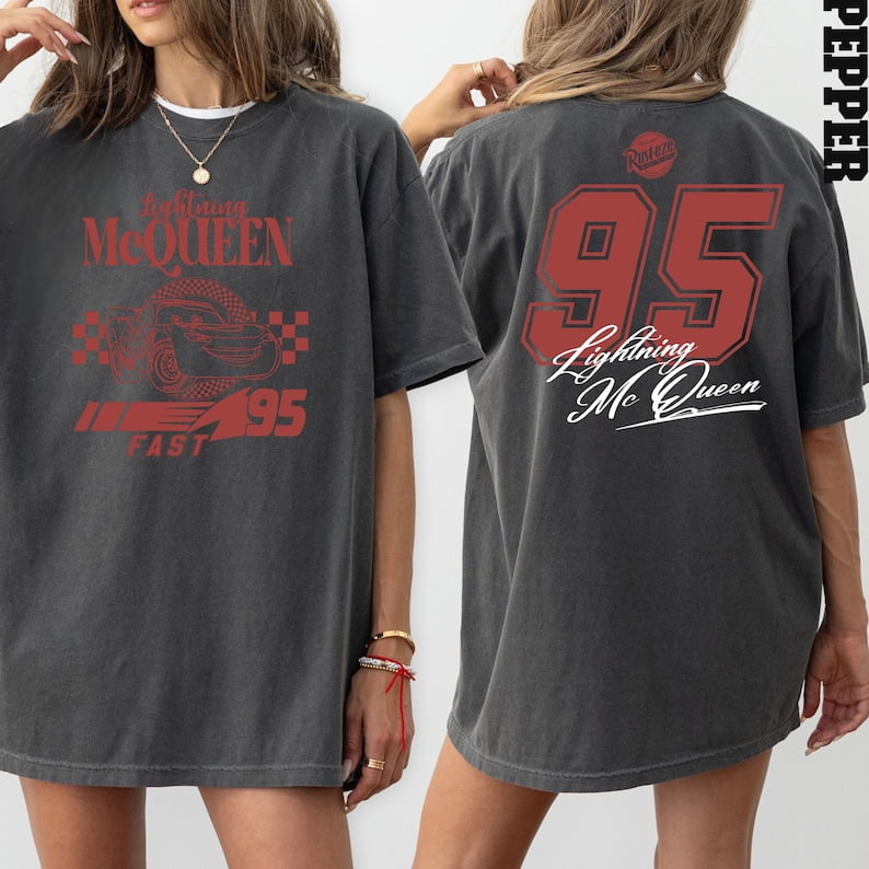 Cars Shirt Vintage Lightning McQueen Tee with Two-Sided Design for ...