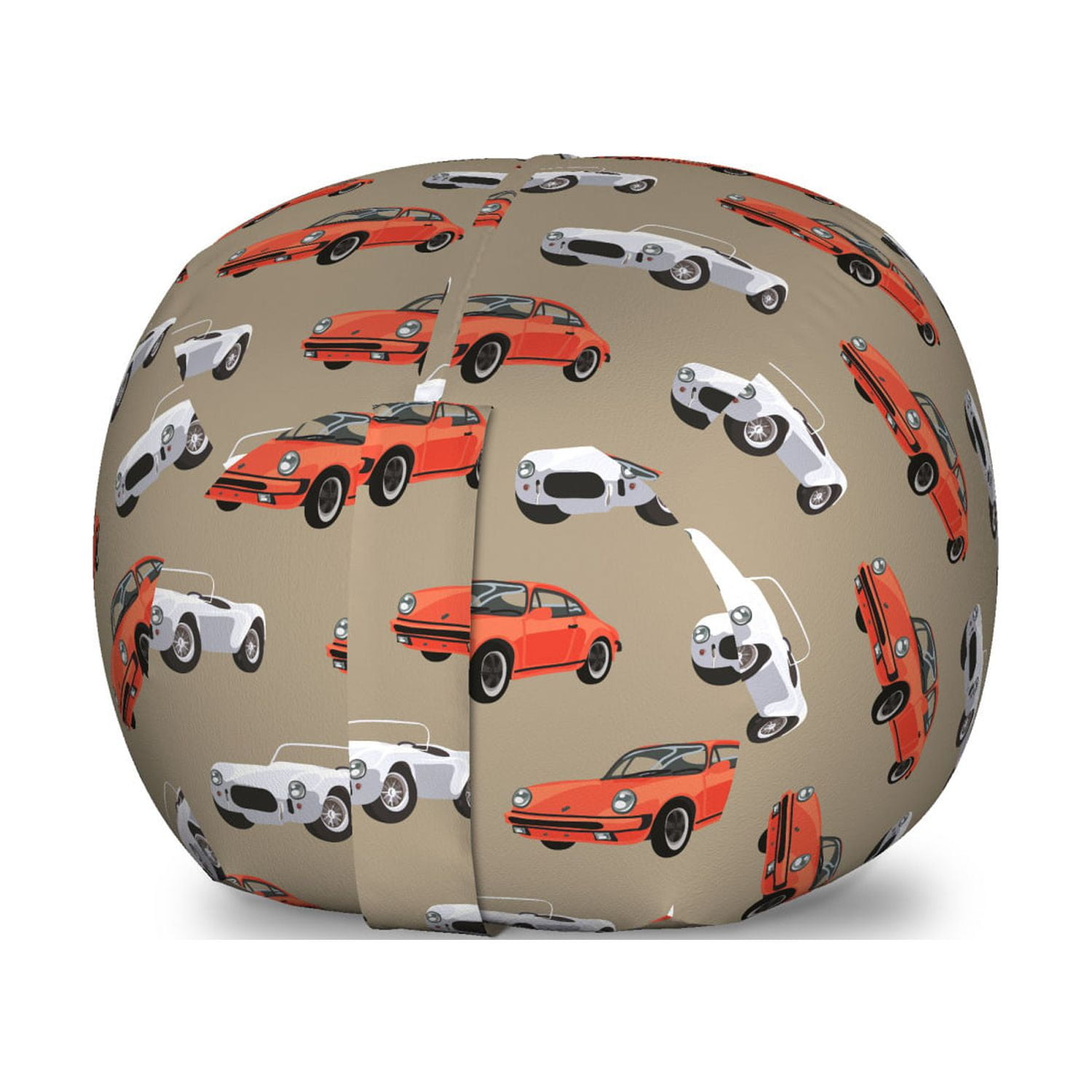 Cars Storage Toy Bag Chair, Retro Fast Sports Cars in White and Orange ...