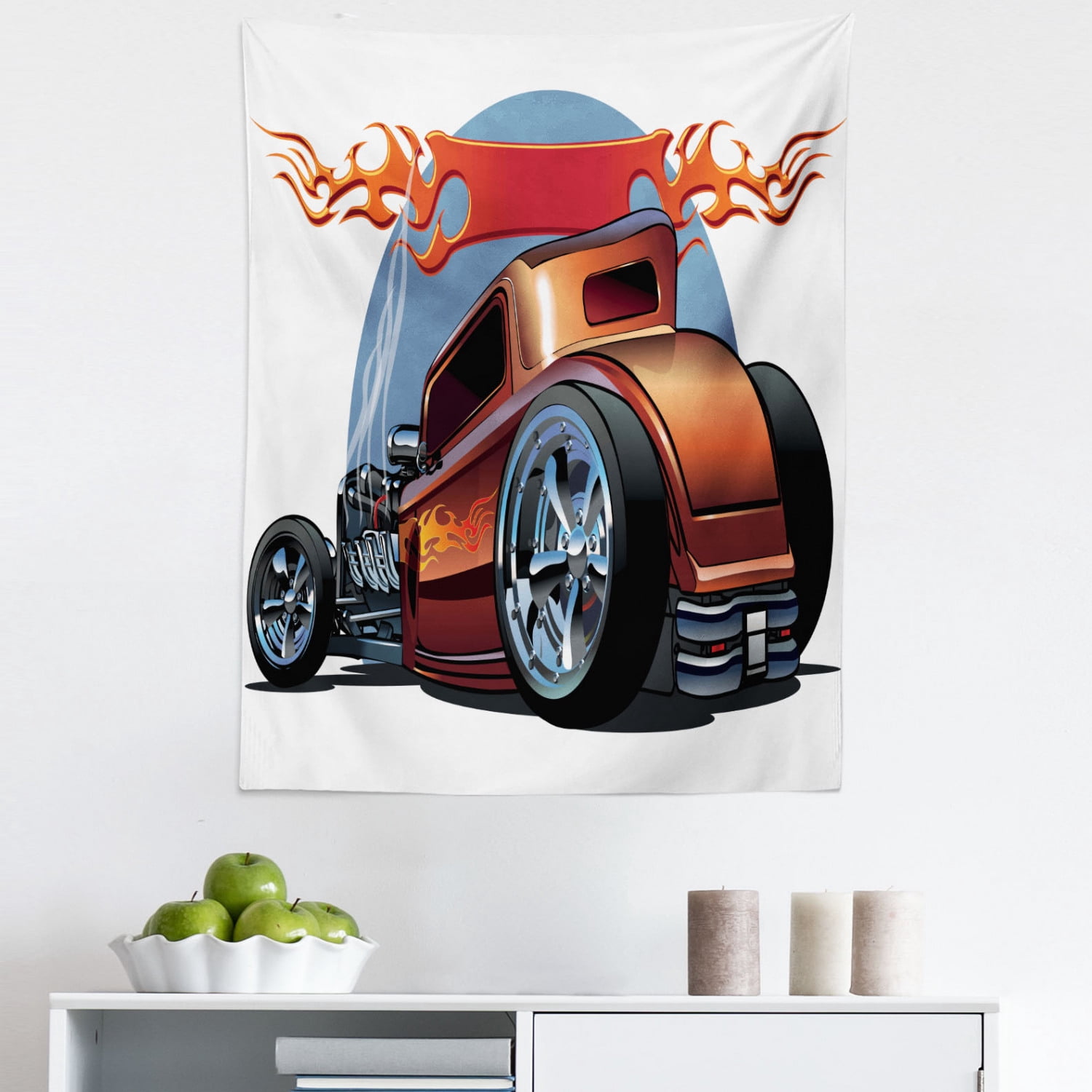 Cars Tapestry, Cartoon Hot Rod Antique Customized Classical American ...