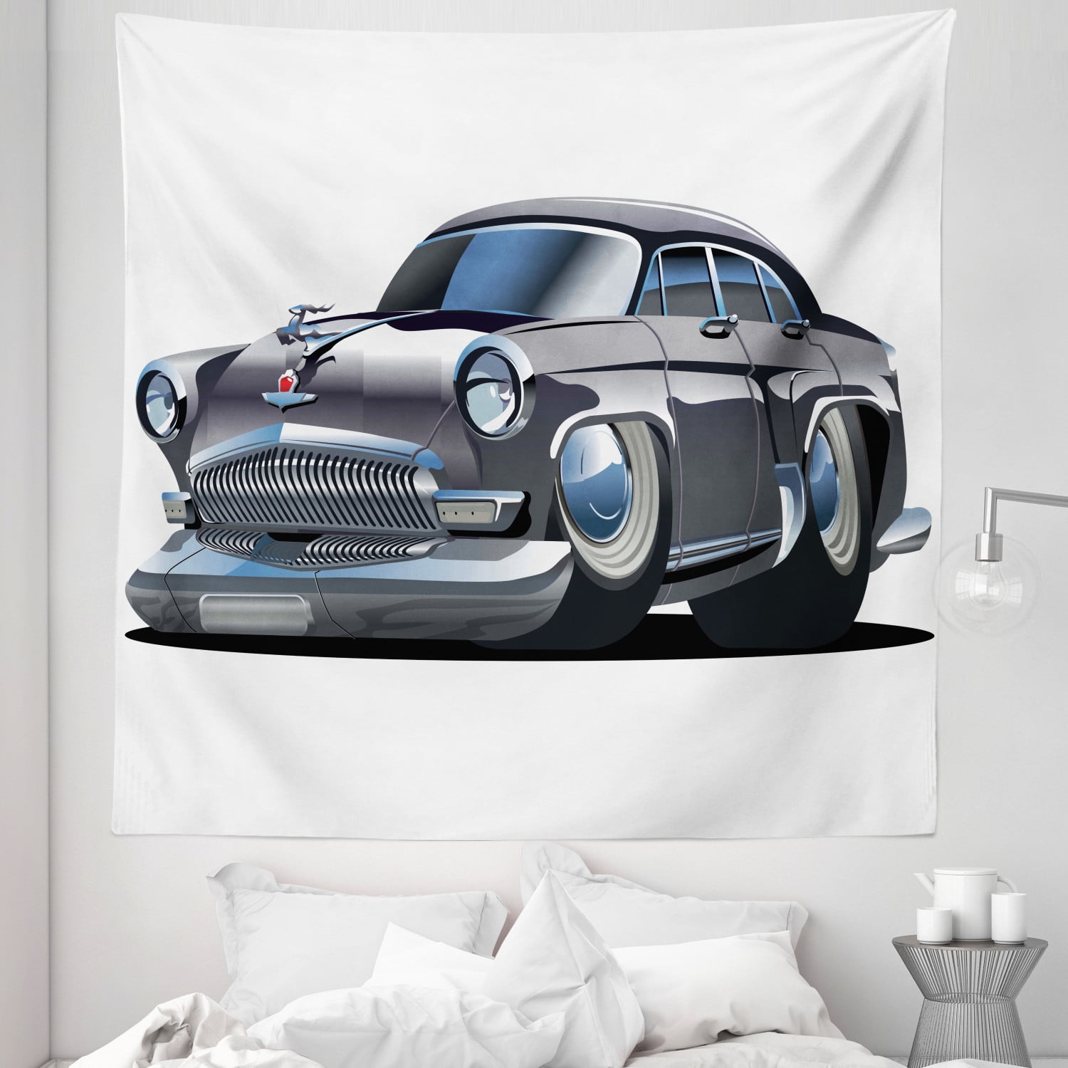 Cars Tapestry, Retro Inspired Car Design with Asymmetric Tires Fast Car ...