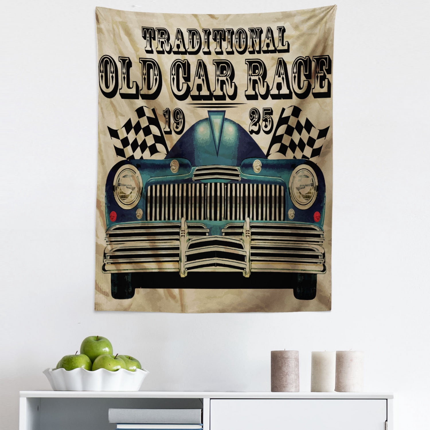 Cars Tapestry, Traditional Old Vehicle Race Theme Nostalgic American ...