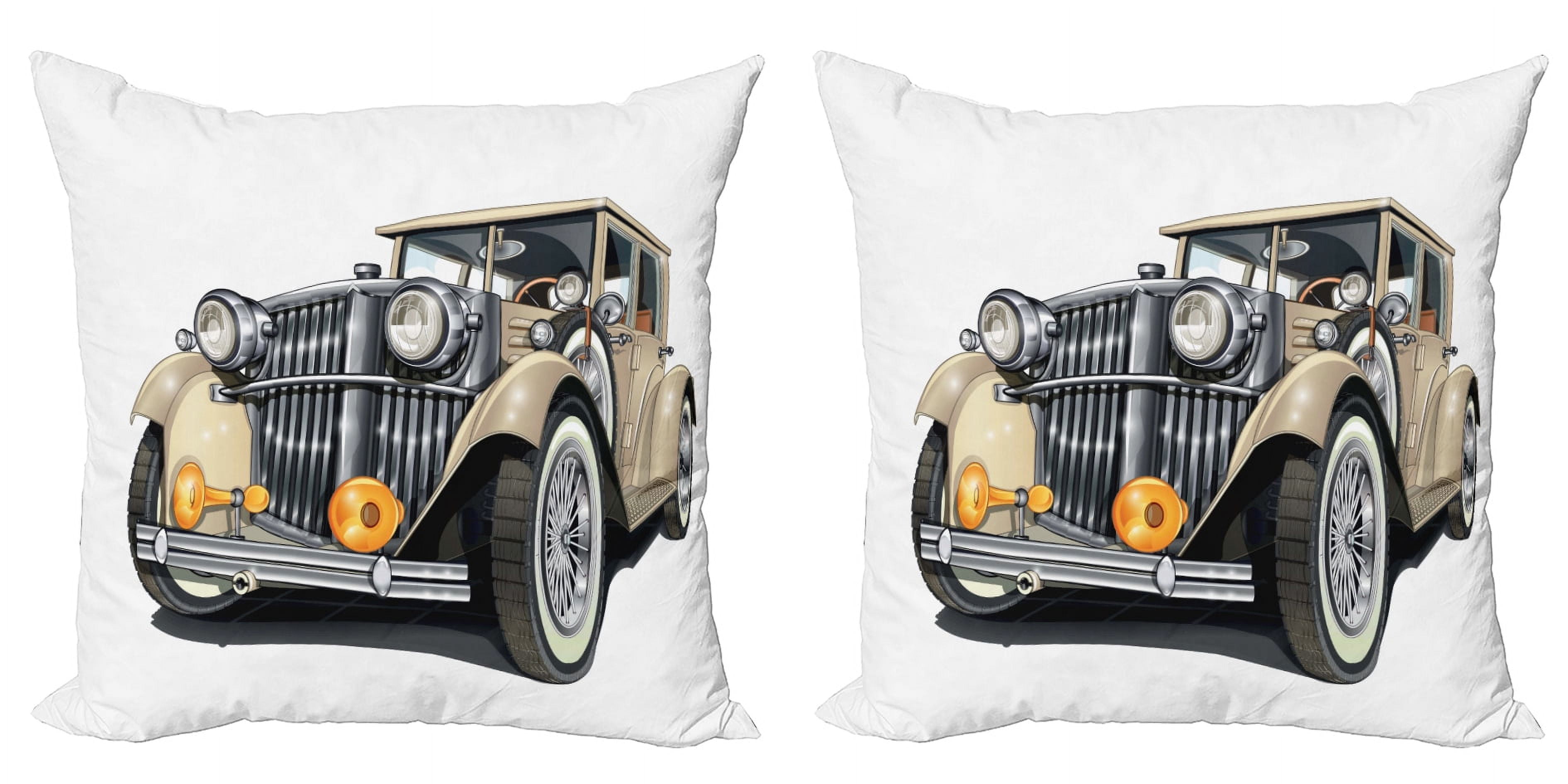 Ambesonne Cars Throw Pillow Cover 2 Pack, Vintage Vehicle Hand Drawn ...