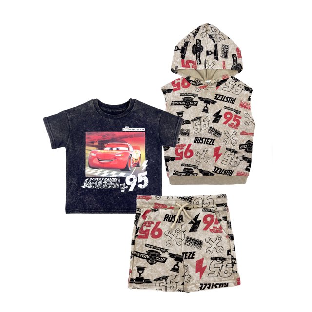 Cars Toddler Boys All Over Print Hooded Muscle Top, Raw Edge Cut Off ...