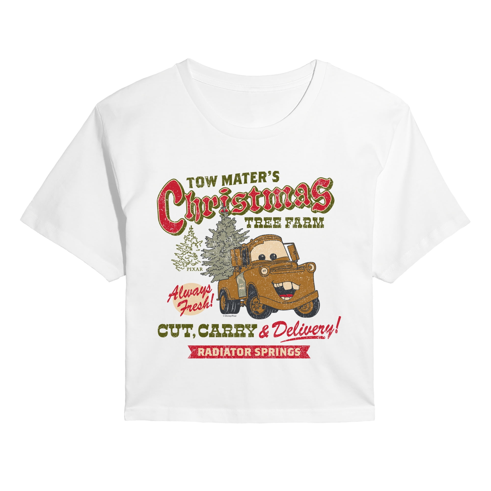 Cars - Tow Mater's Christmas Tree Farm - Juniors Cropped Graphic T ...