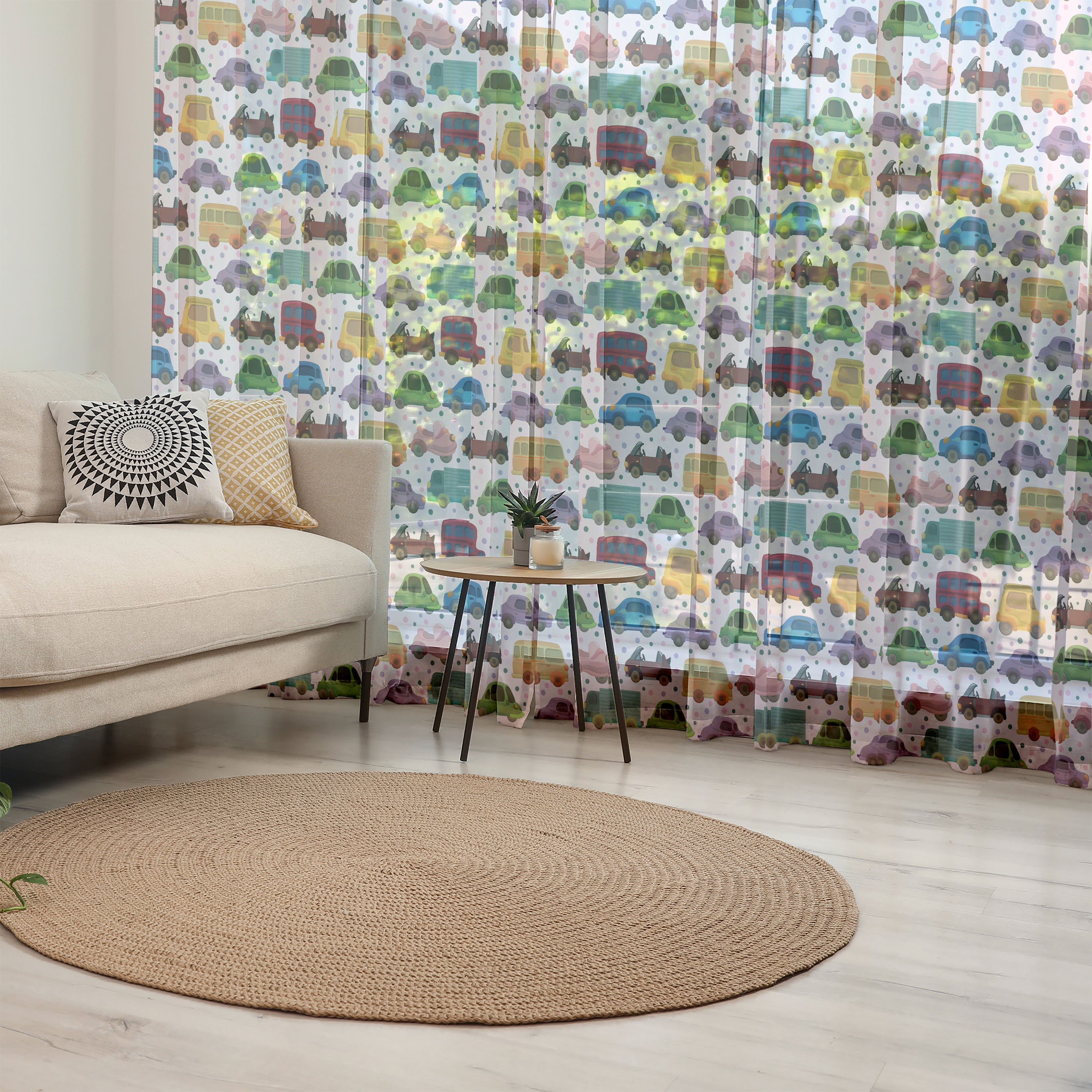 Cars Tulle Curtains with Rod Pocket, Cartoon Style Vehicles Double ...