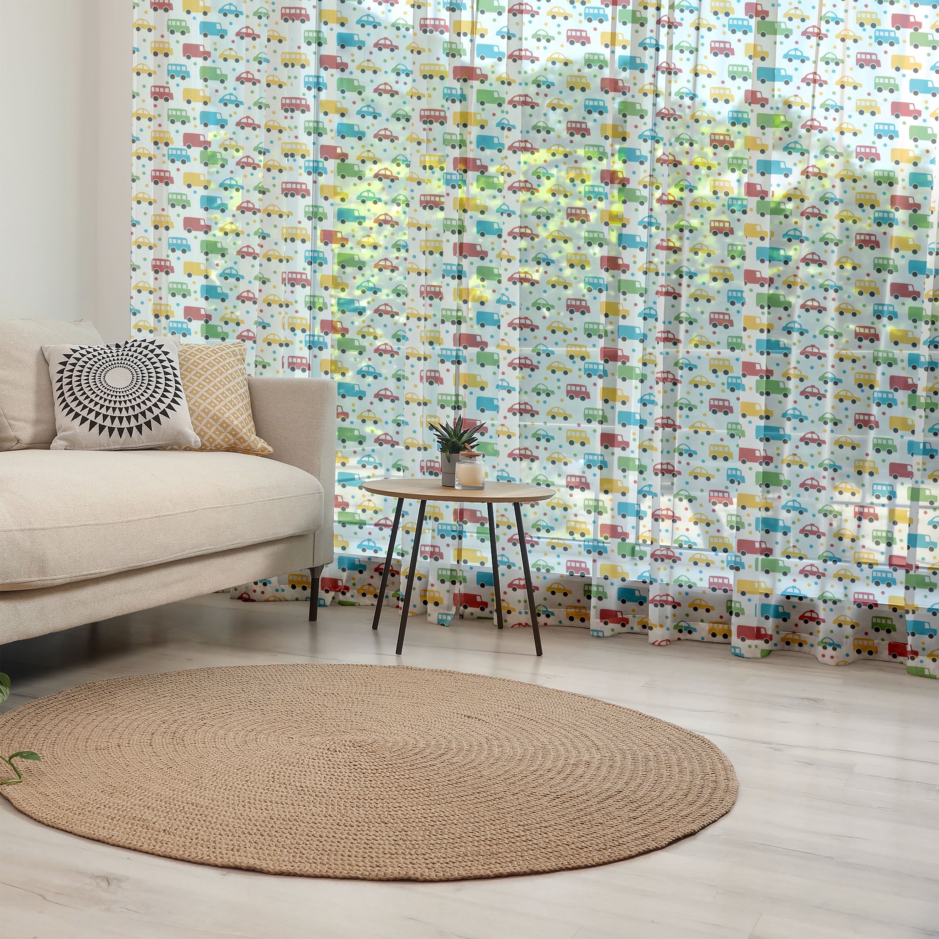 Cars Tulle Curtains with Rod Pocket, Vivid Colored Silhouettes of ...