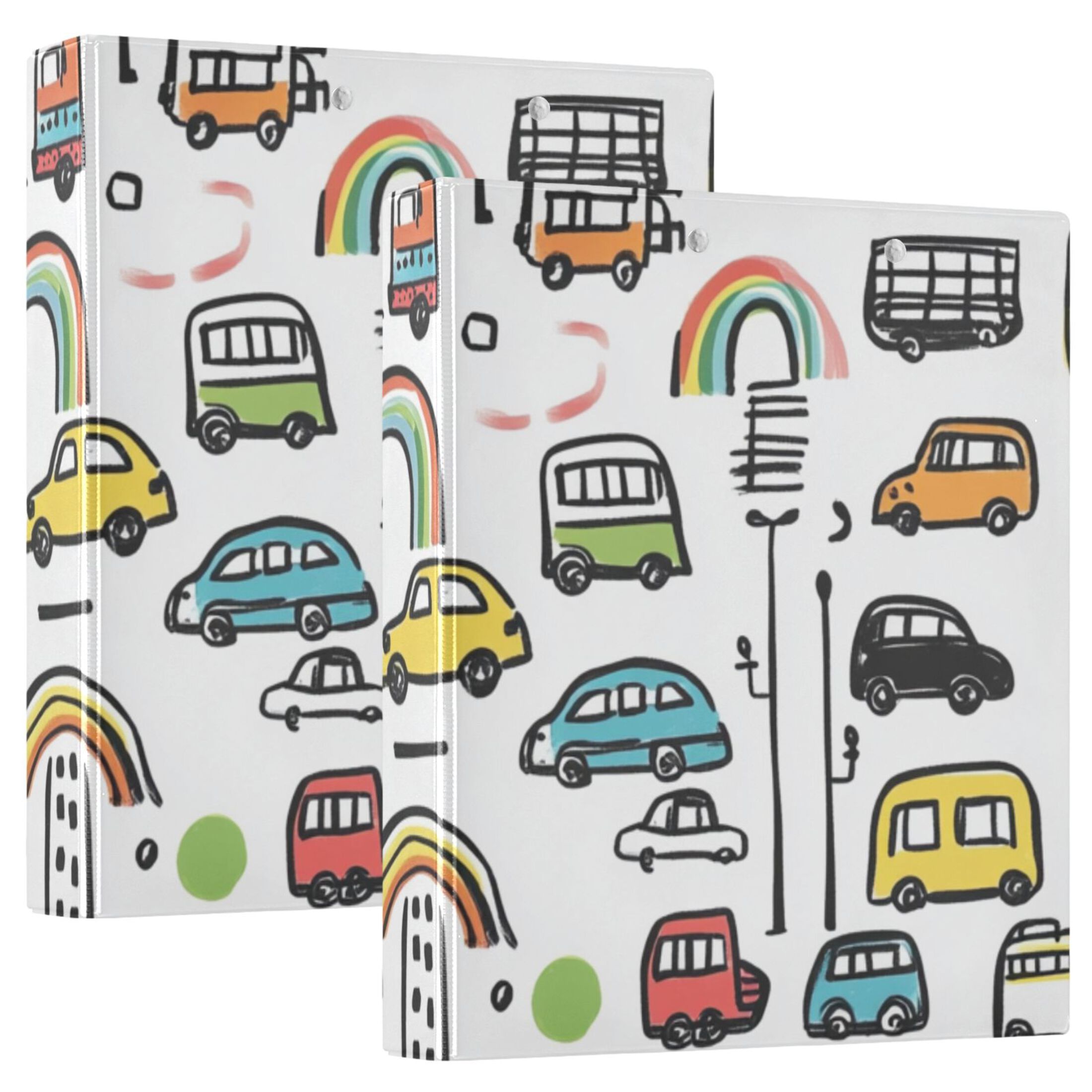 Cars and Rainbows Doodle 3 Ring Binders 1.5 inch Hardcover File Folders ...