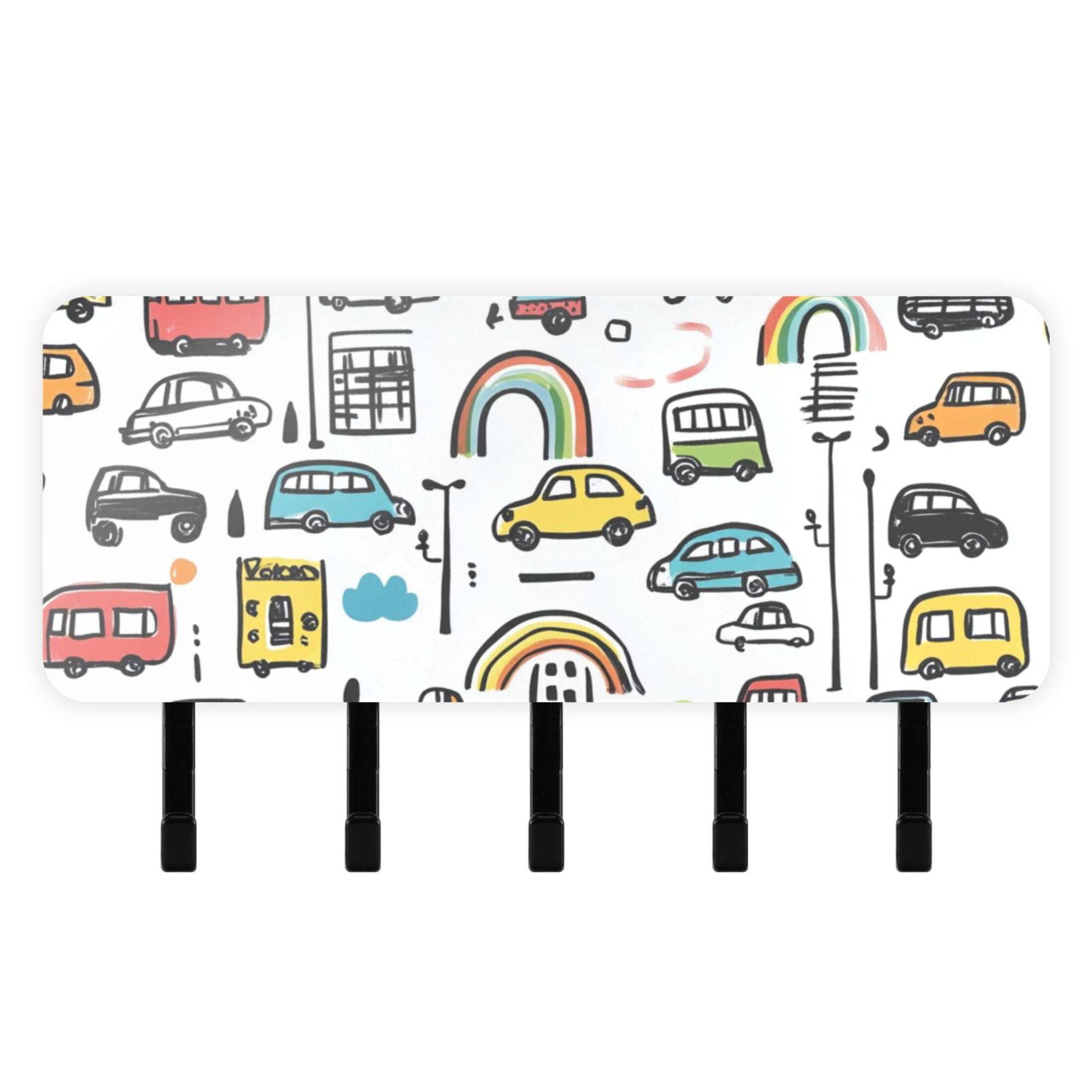Cars and Rainbows Doodle Key Holder for Wall Mail Holder Organizer with ...