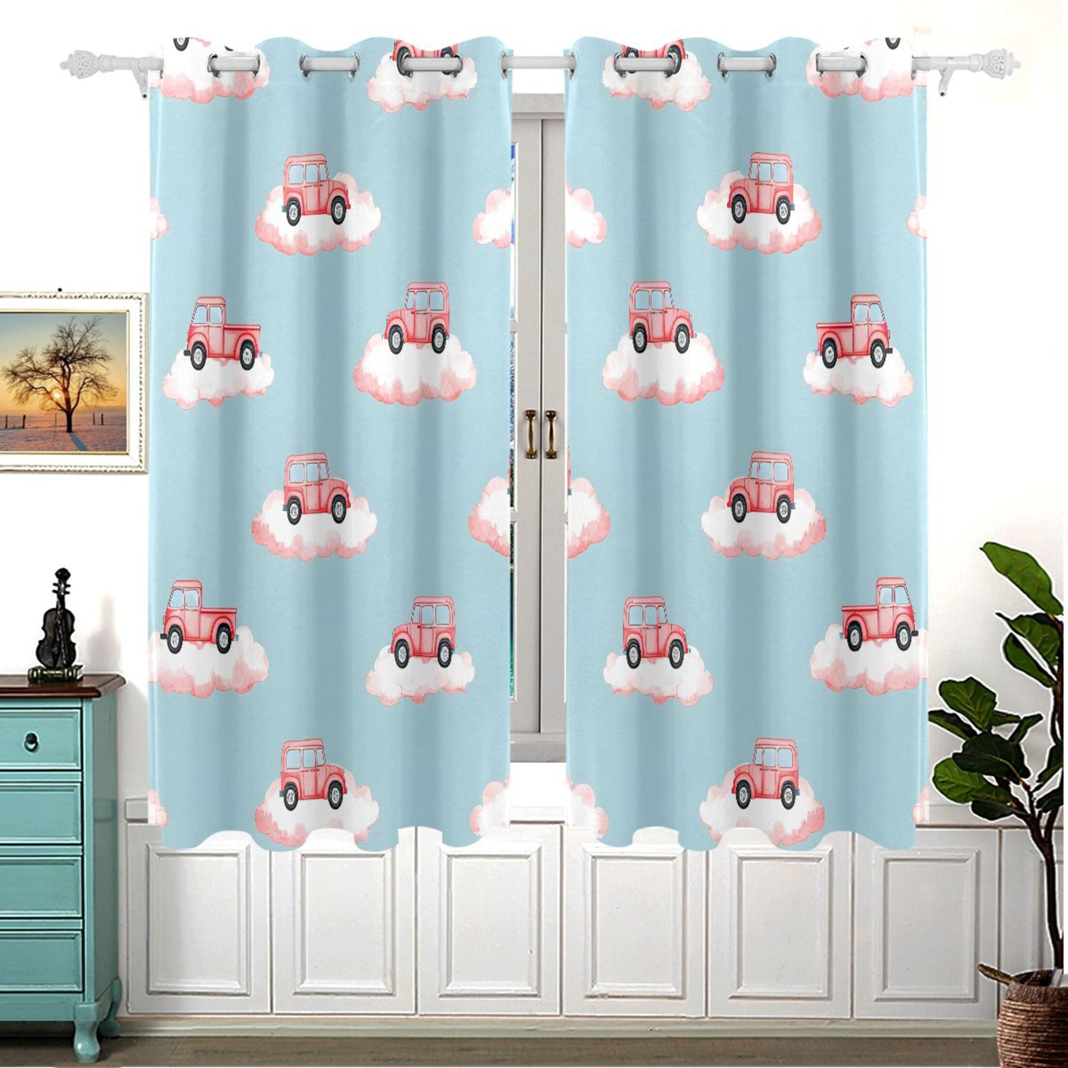 Cars on Cloud Blackout Curtains 2 Panels Set Grommet Drapes for Bedroom ...