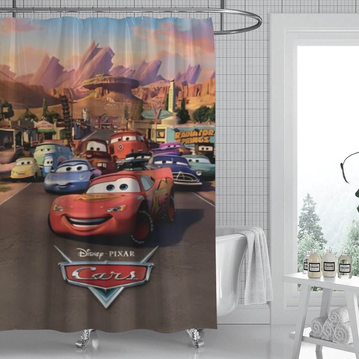 Cars shower curtain features an iconic print, is waterproof and easy to ...
