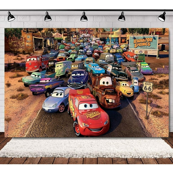 Cars theme party birthday background, polyester fiber fabric,suitable ...