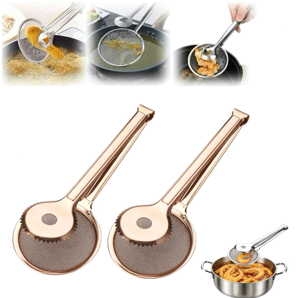 Carsablanco 2-in-1 Stainless Steel Food Tongs and Oil Strainer, Fine ...