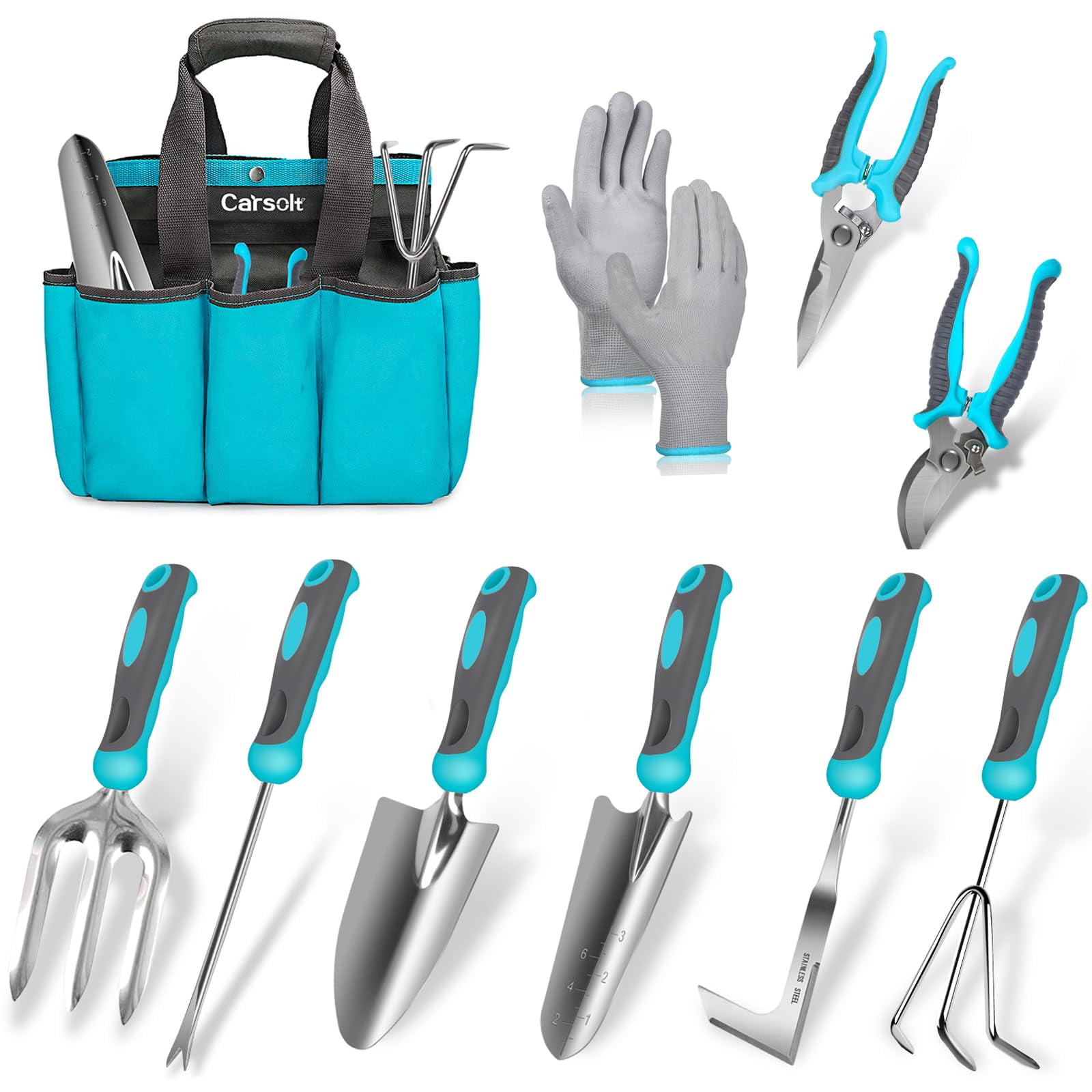 Carsolt 10 Piece Heavy MMF7 Duty Stainless Steel Garden Tools Set with ...