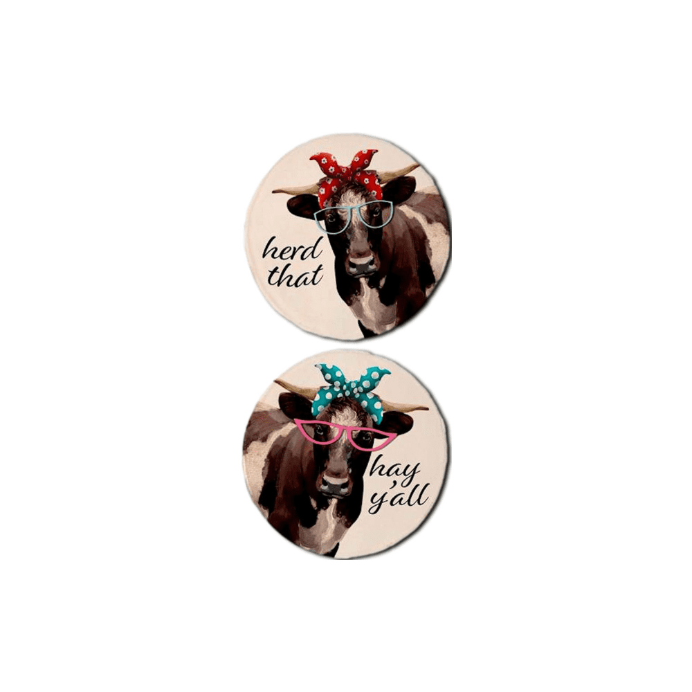 Carson 2.75" Set of 2 Car Coasters-Cow Design-Car Accessories-Western ...