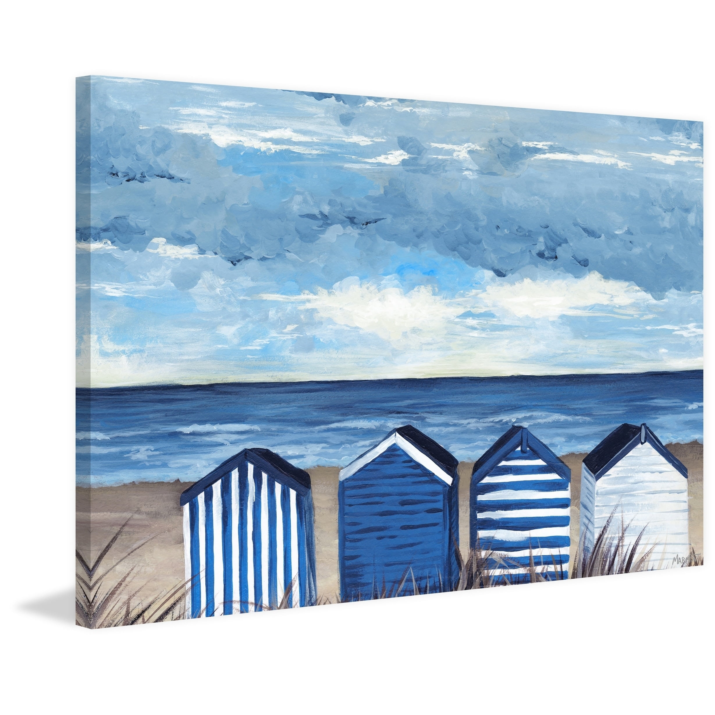 Carson Carrington 'Blue and White Beach Huts' Painting Print on Wrapped ...