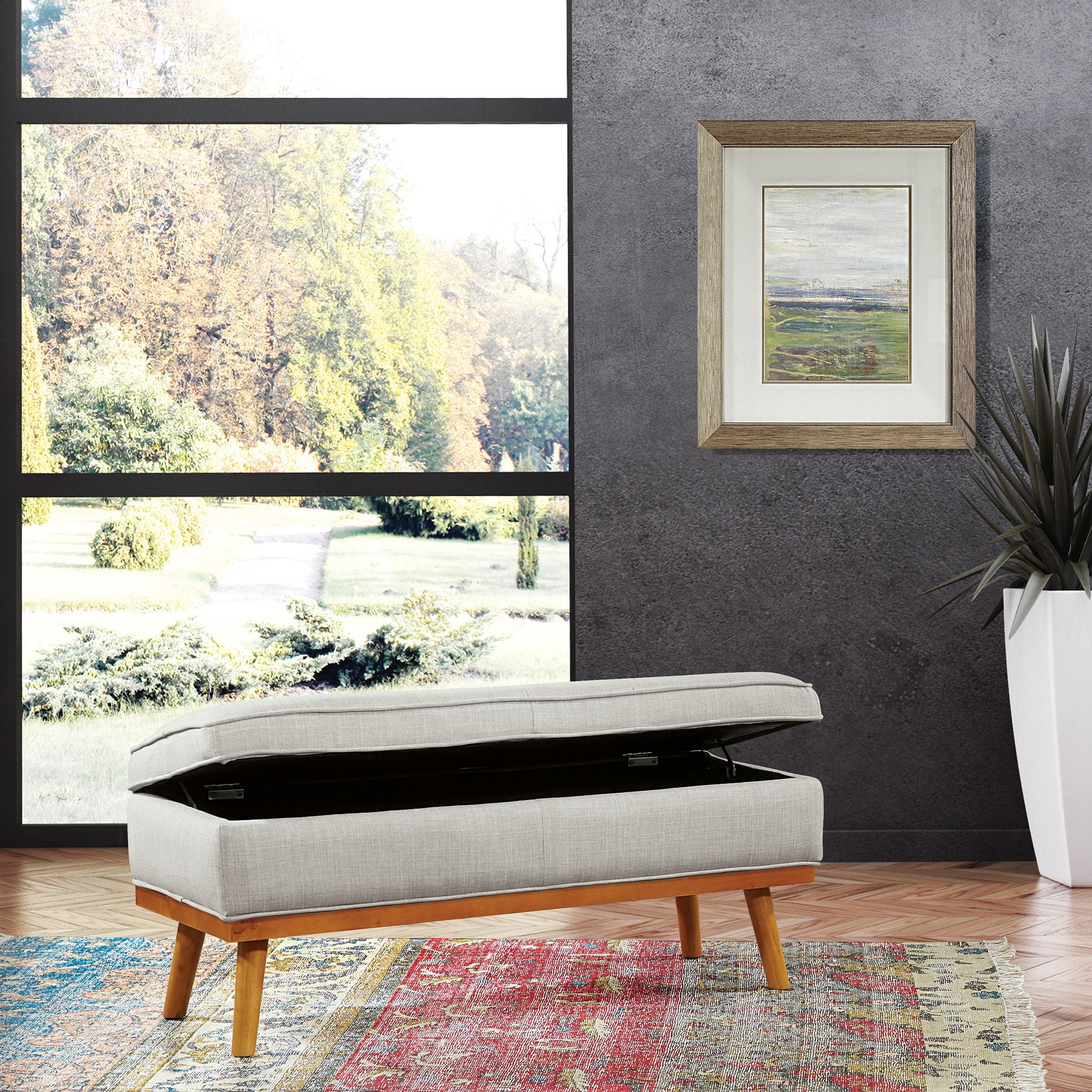Carson Carrington Sastamala Mid-century Storage Bench Grey Fabric ...
