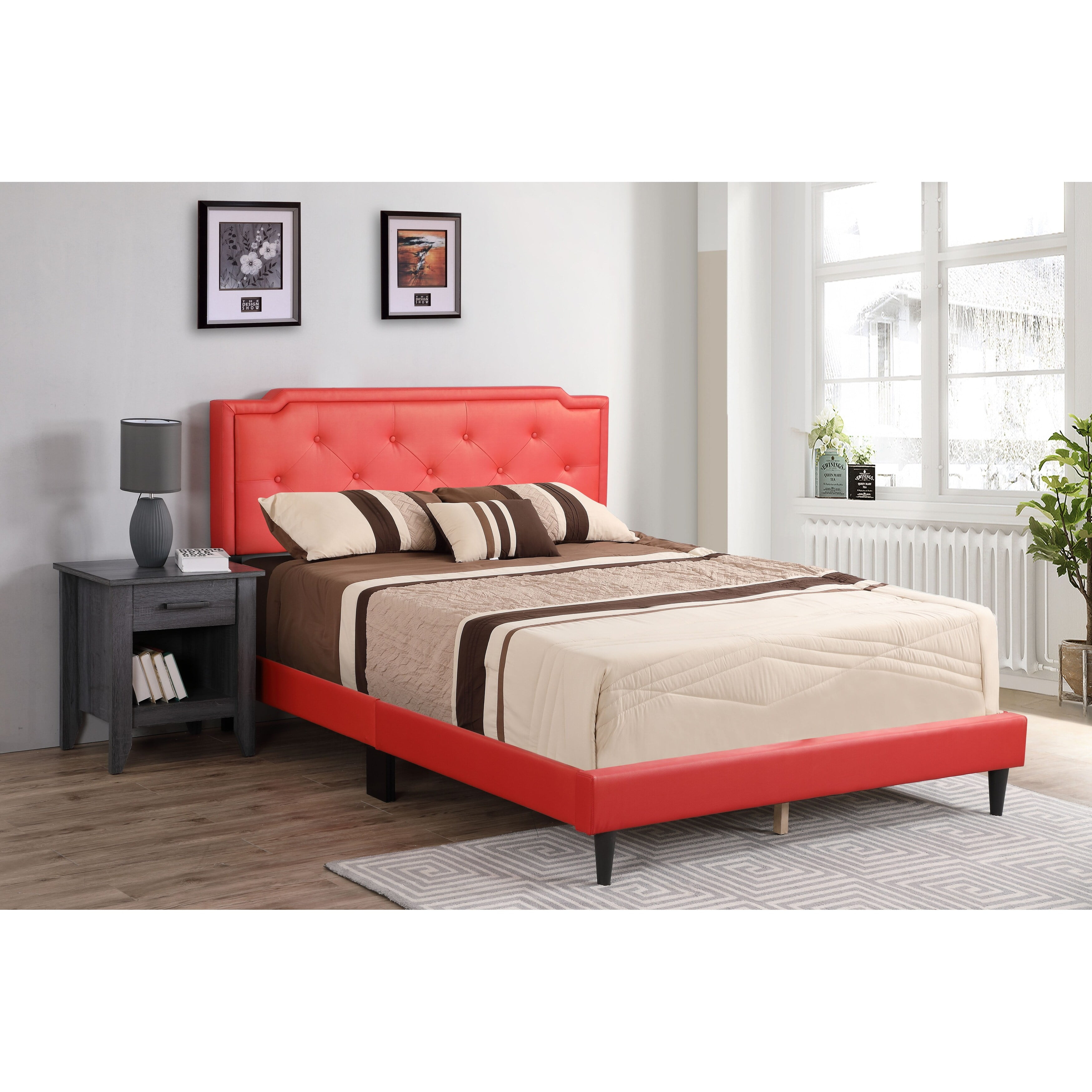 Carson Carrington Valsnas Adjustable Tufted Faux Leather Panel Bed Red ...