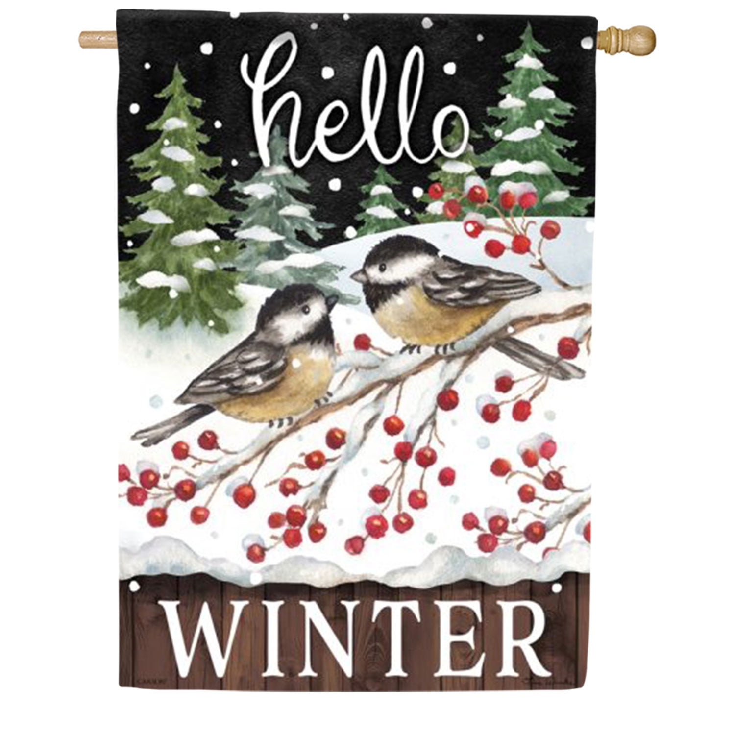Carson Chickadee Winter House Flag, 28 x 40 inch Double Sided, Hello ...