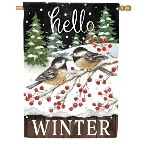 Carson Chickadee Winter House Flag, 28 x 40 inch Double Sided, Hello ...