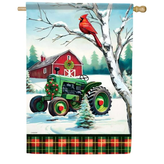Carson Christmas Tractor House Flag, 28 x 40 inch Double Sided, Red ...