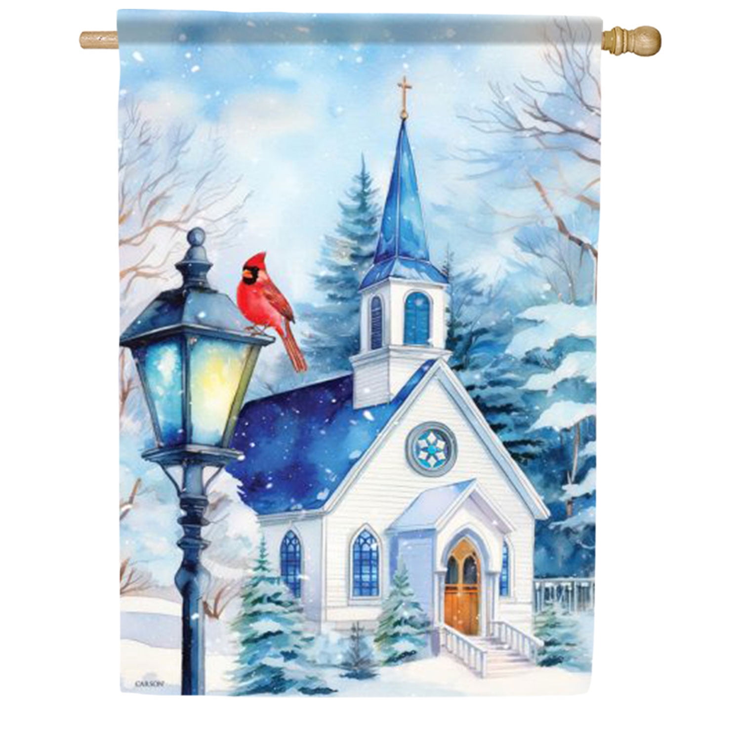 Carson Church Blue Winter House Flag, 28 x 40 inch Double Sided ...
