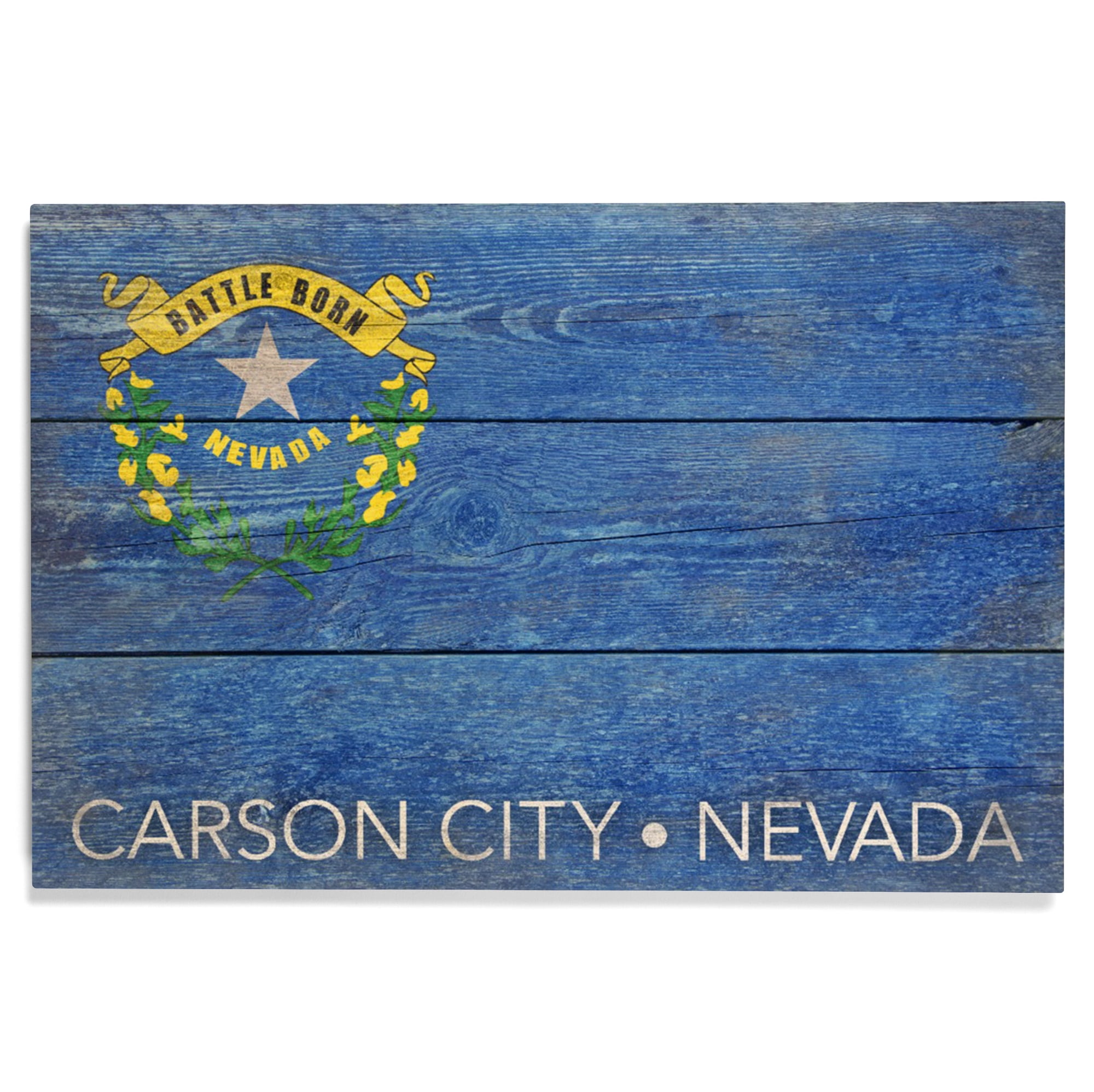 Carson City, Nevada, Rustic State Flag Birch Wood Wall Sign (12x18 ...