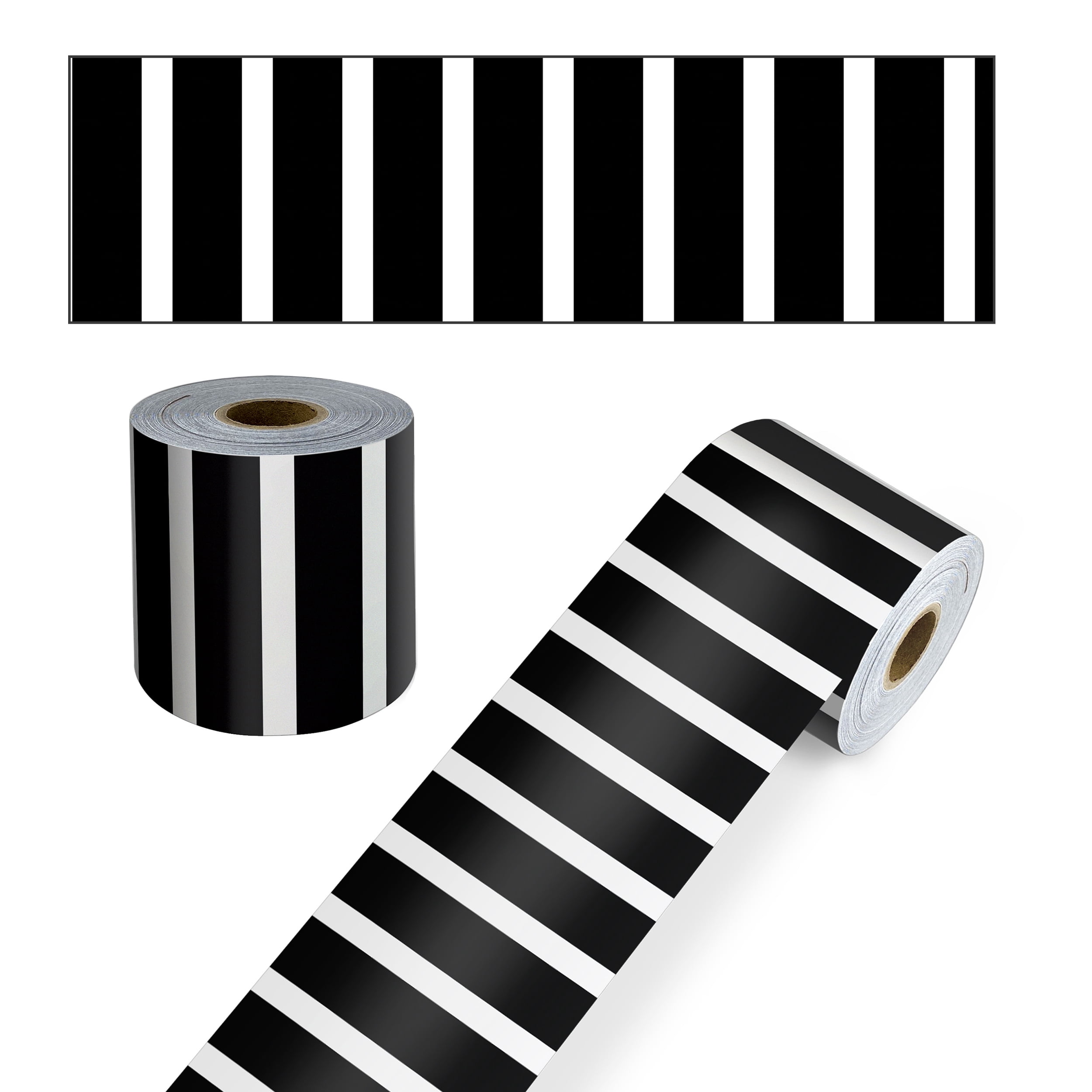 Carson Dellosa 65' Black and White Vertical Stripes Rolled Straight ...