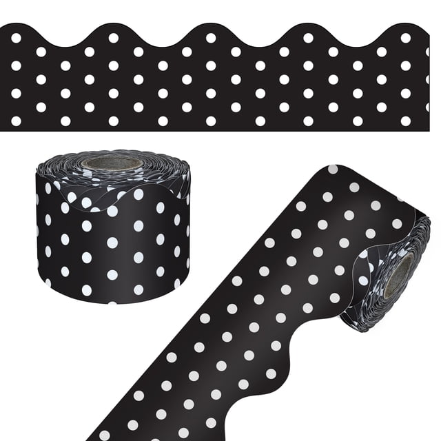 Carson Dellosa 65' Black with White Polka Dots Rolled Scalloped ...