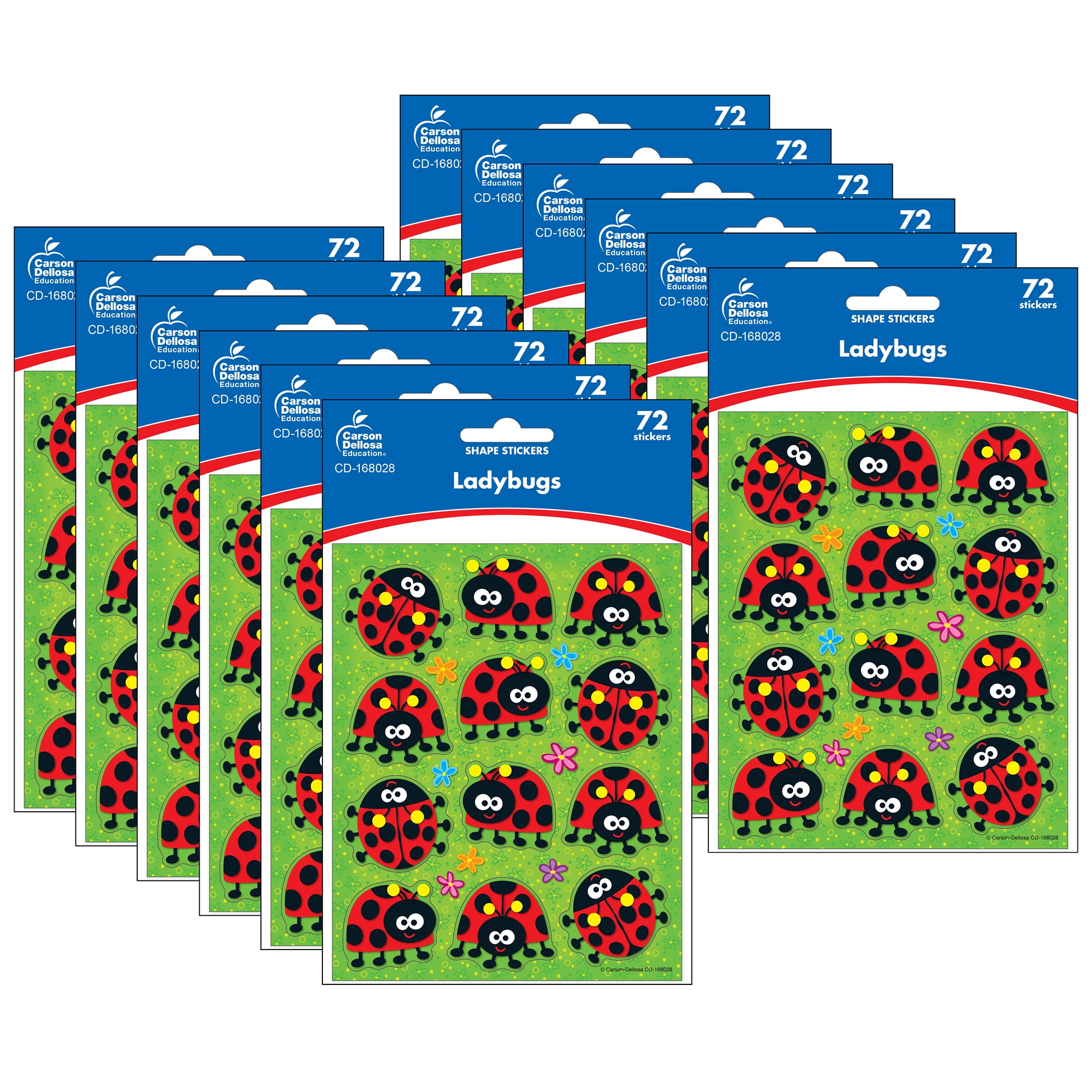 Carson Dellosa Education Ladybugs Shape Stickers, 72 Per Pack, 12 Packs ...