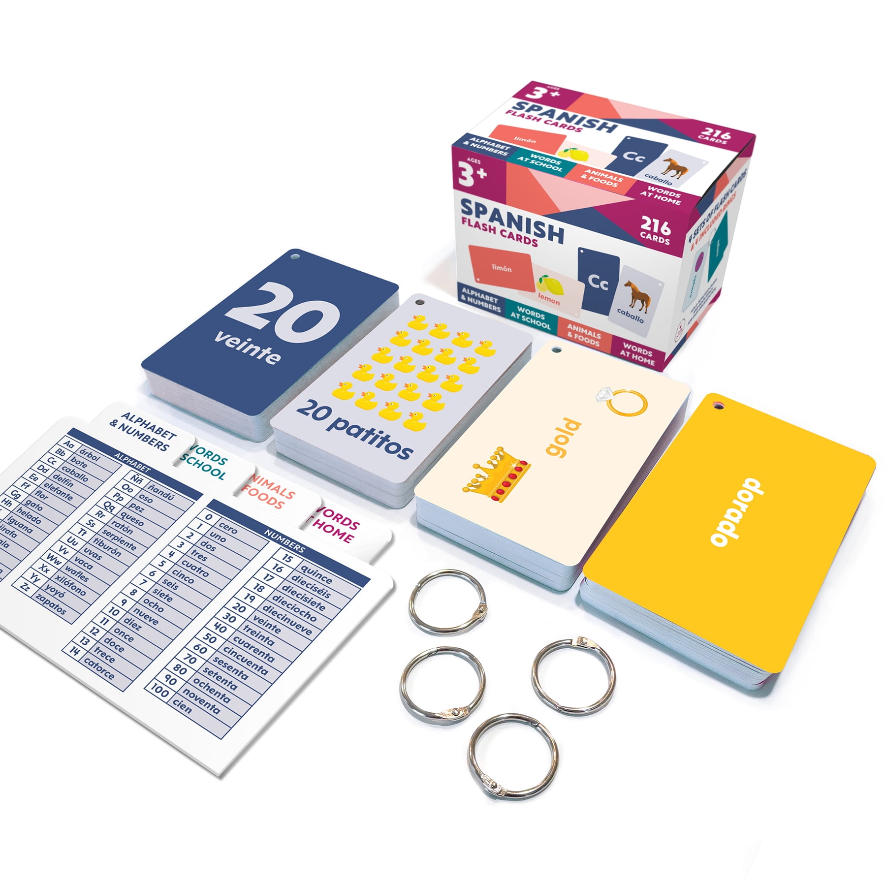 Carson Dellosa Spanish Flash Card Box Set (216 cards, 4 book rings, 4 ...