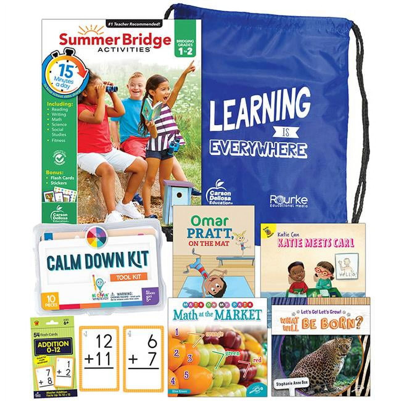 Carson Dellosa Education Summer Bridge Essentials Backpack & Calm Down Kit Book Set - Grade 1-2 ...