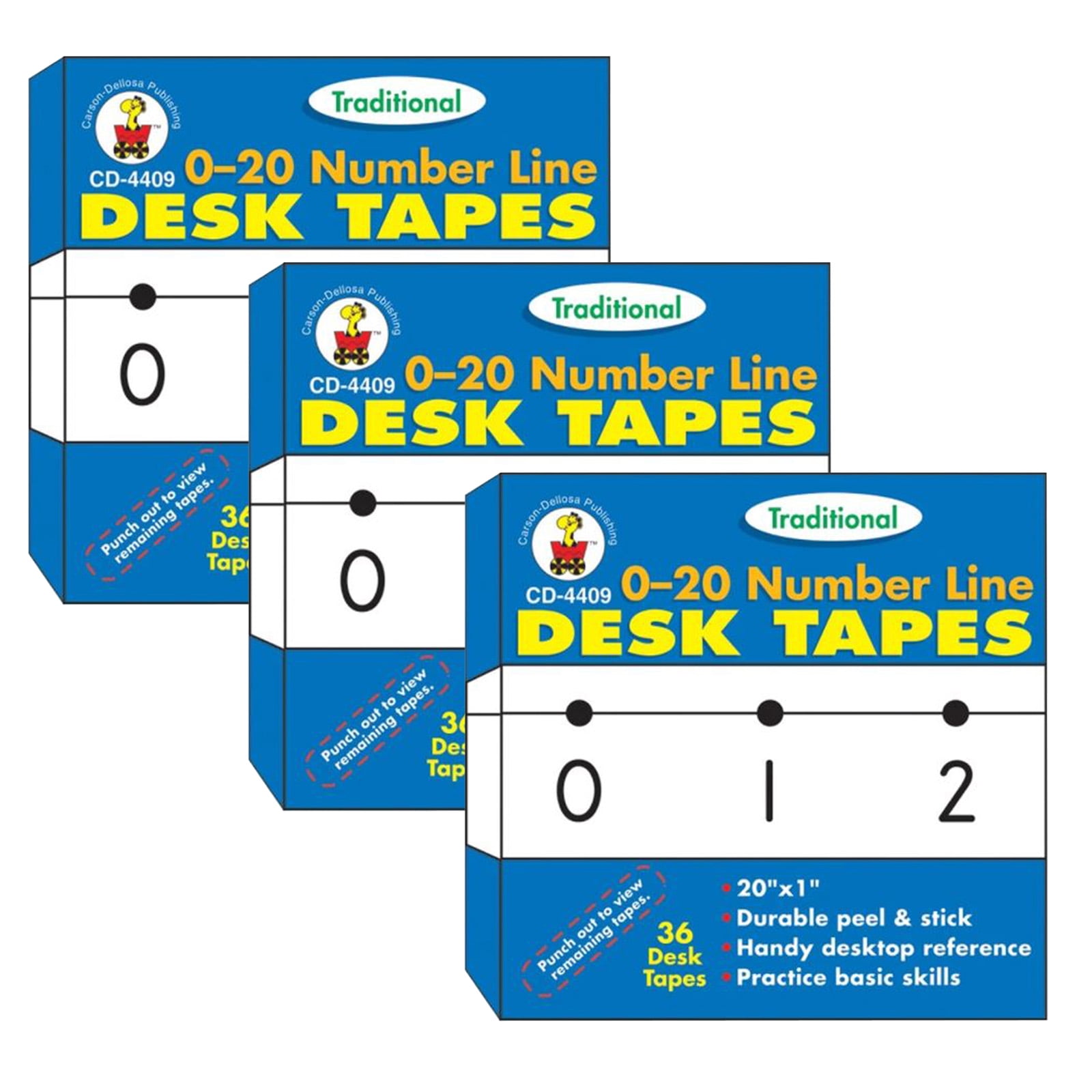 Carson Dellosa Education Traditional Desk Tape 0-20 Number Line, Grade ...
